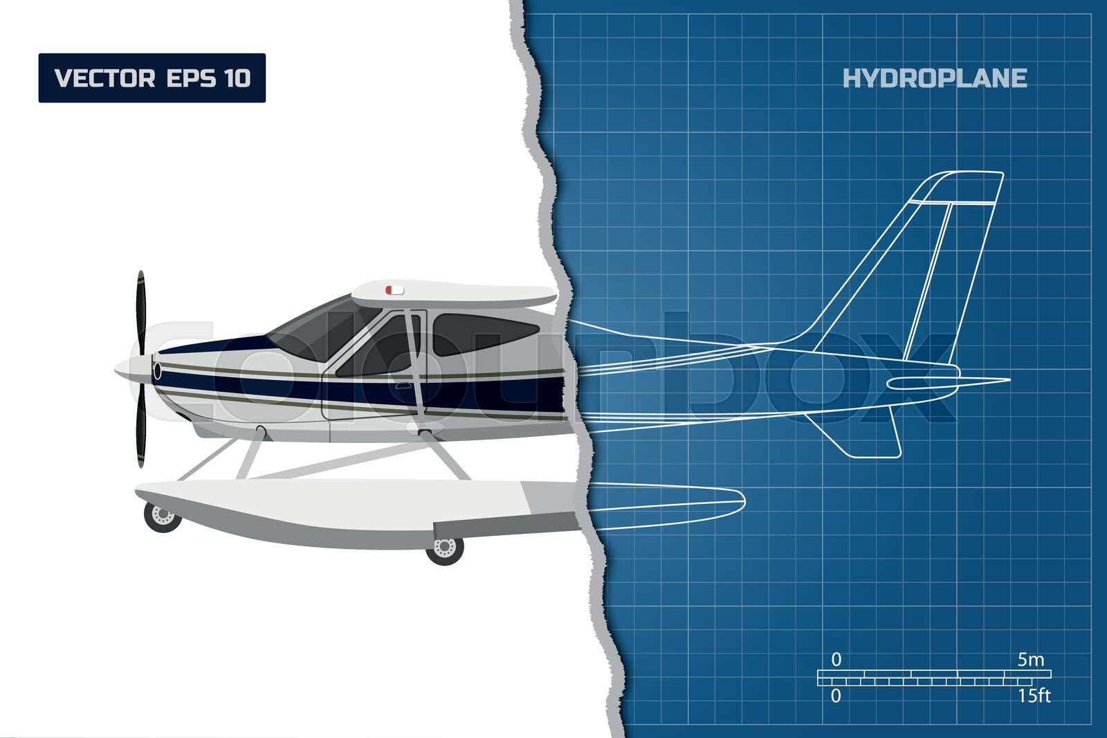 Engineering blueprint of plane. Side view of hydroplane. Industrial ...