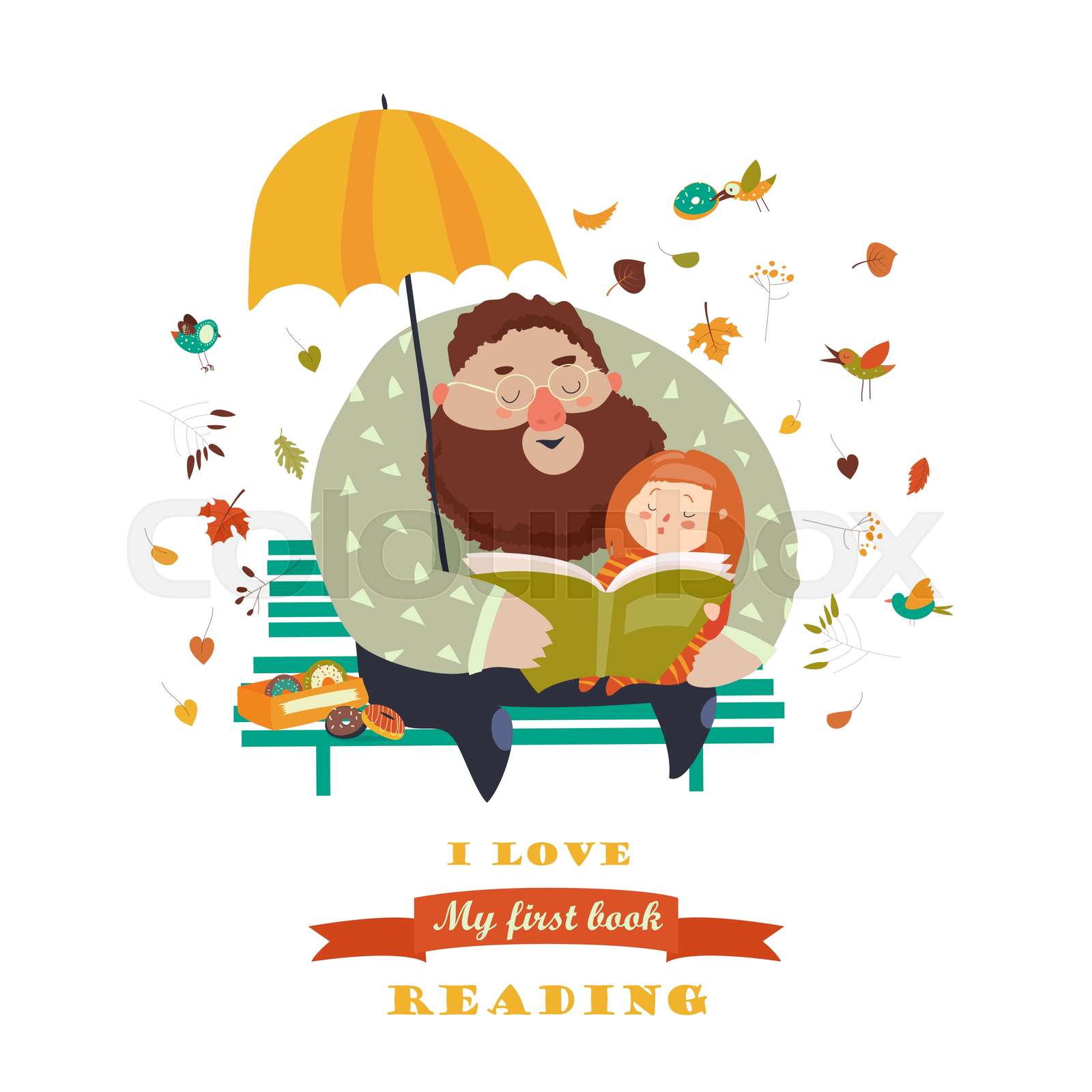 Father reading a book to his daughter | Stock vector | Colourbox