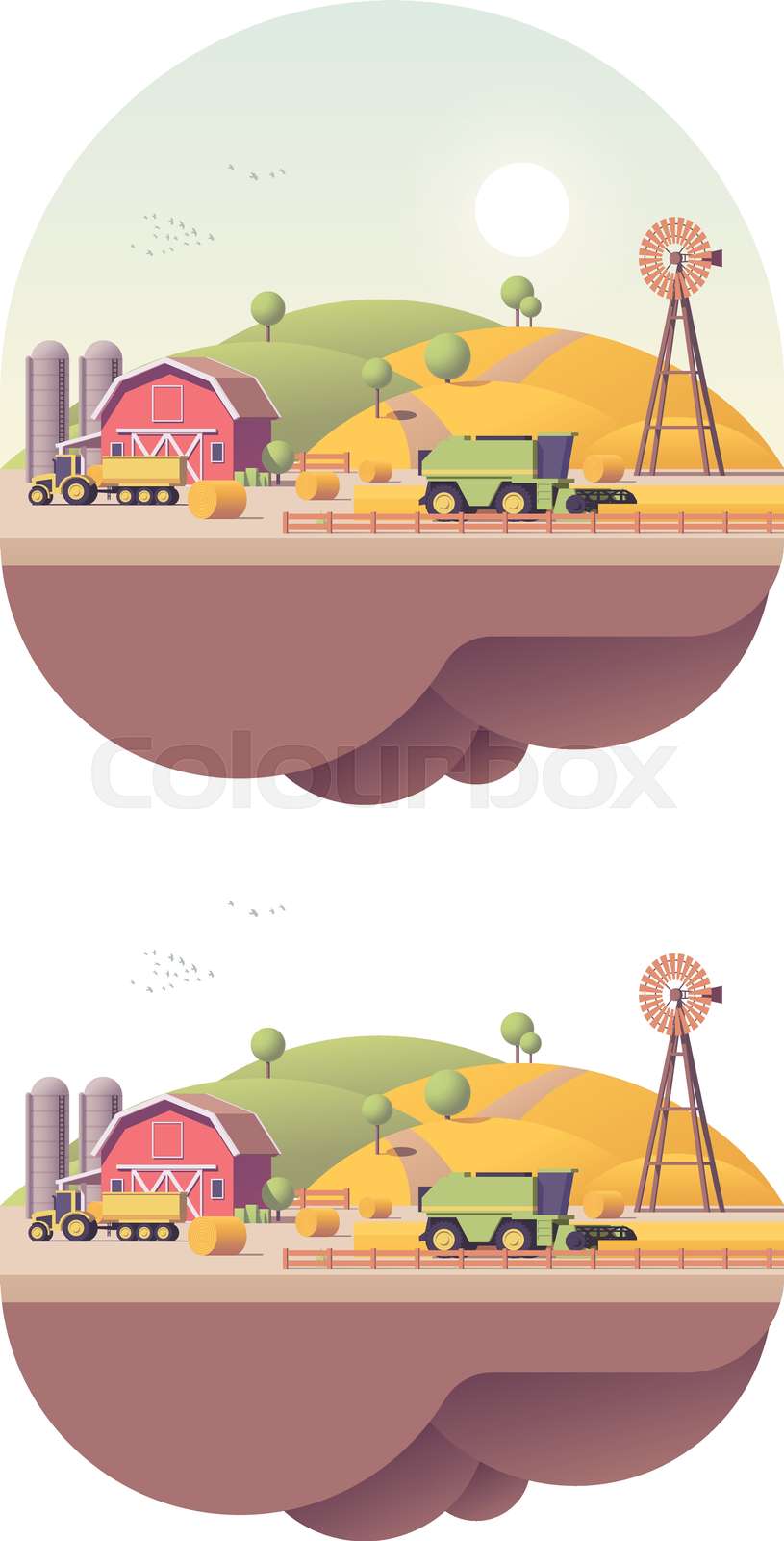 Vector low poly farm field works | Stock vector | Colourbox