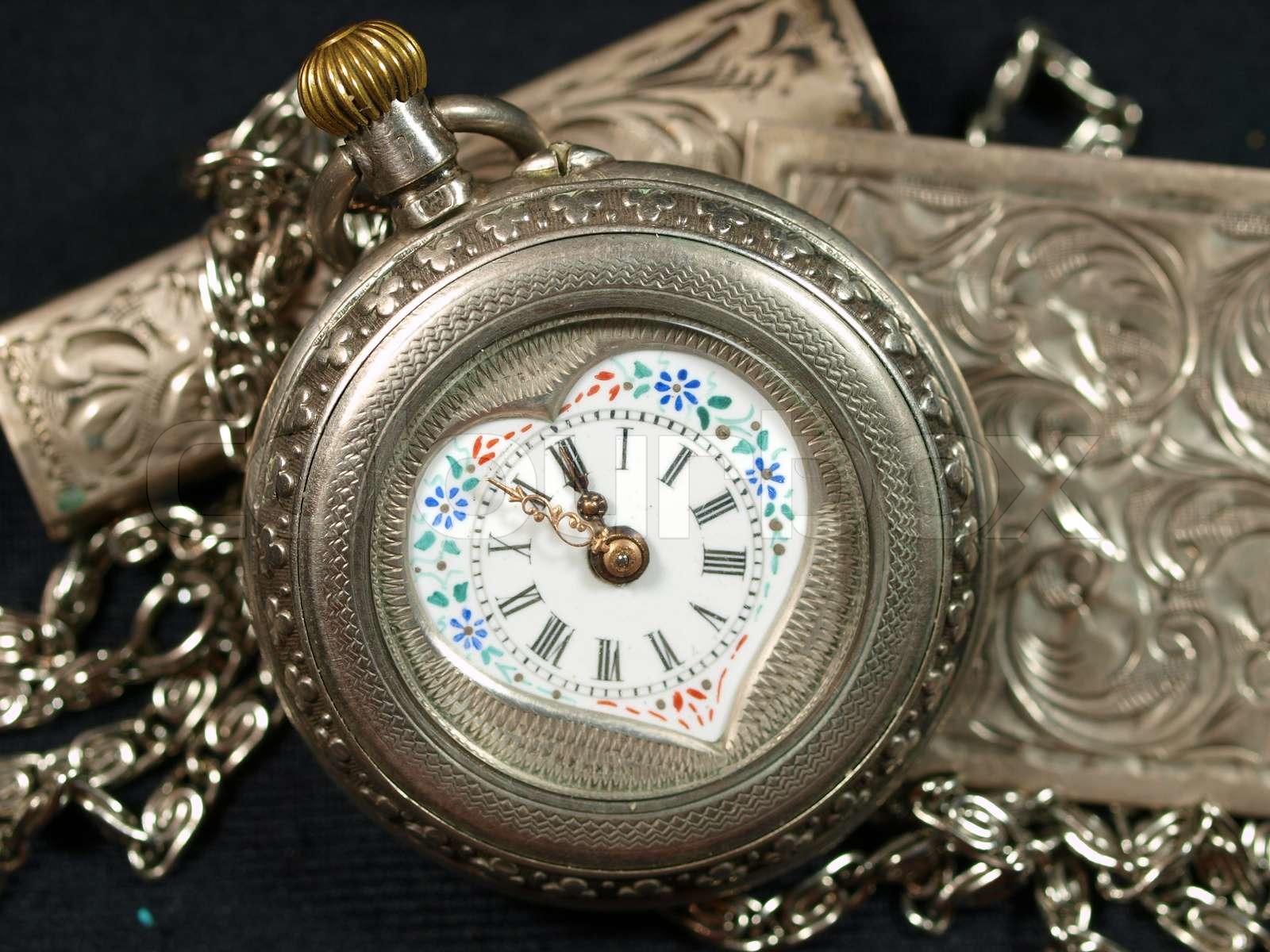 Antique silver watches with painted porcelain face | Stock image ...