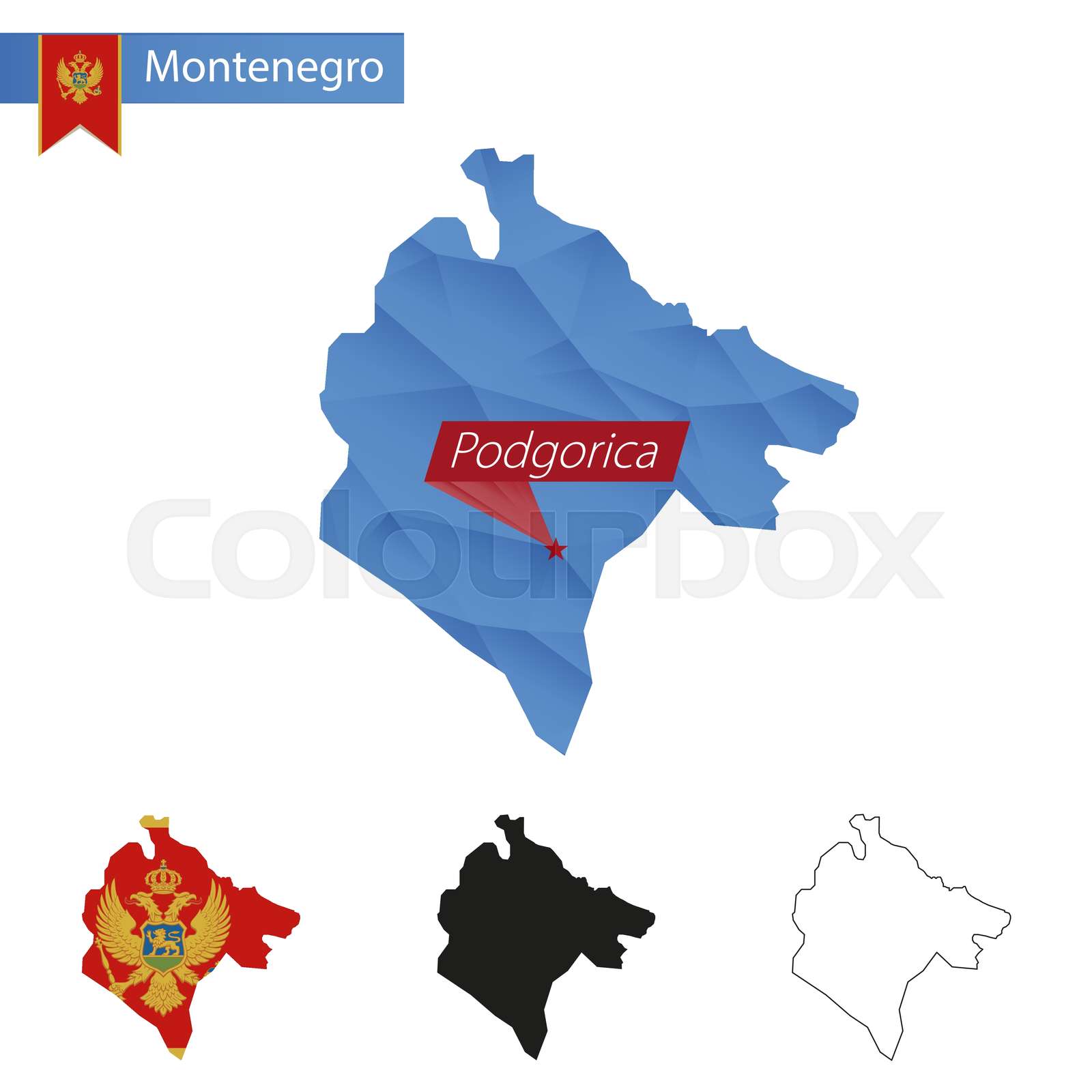 Montenegro blue Low Poly map with capital Podgorica. | Stock vector ...
