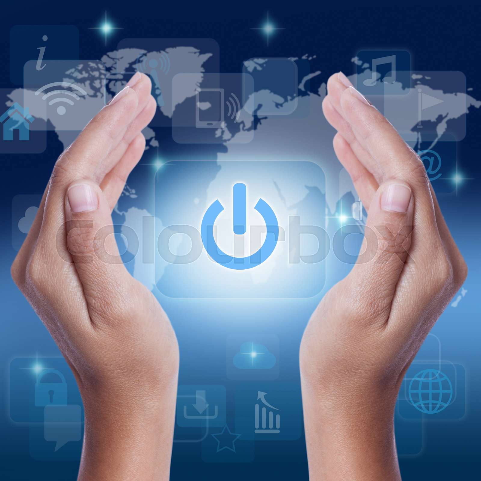 Hand showing start up symbol on screen. business concept | Stock image ...