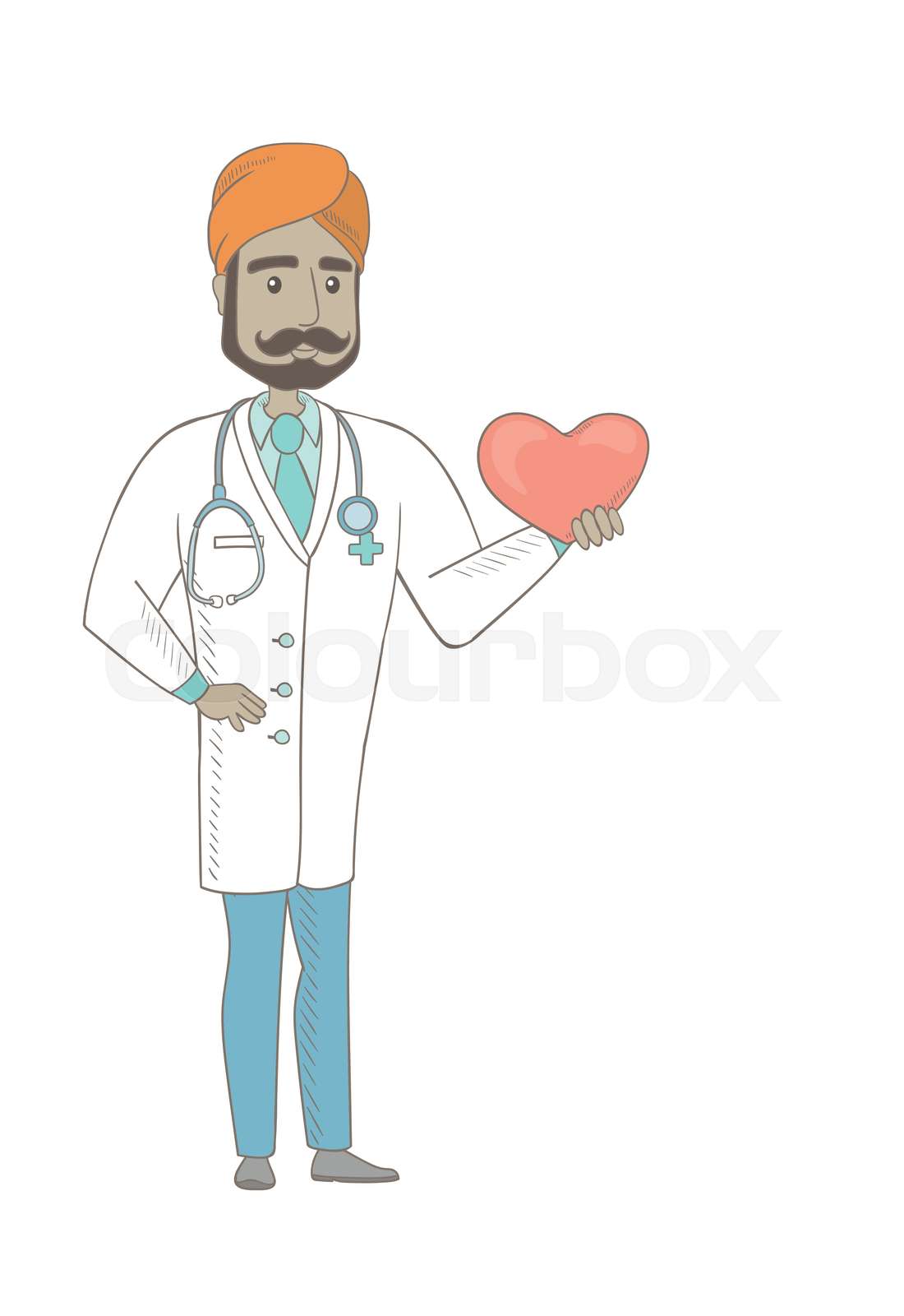 Indian cardiologist holding a big red heart. | Stock vector | Colourbox