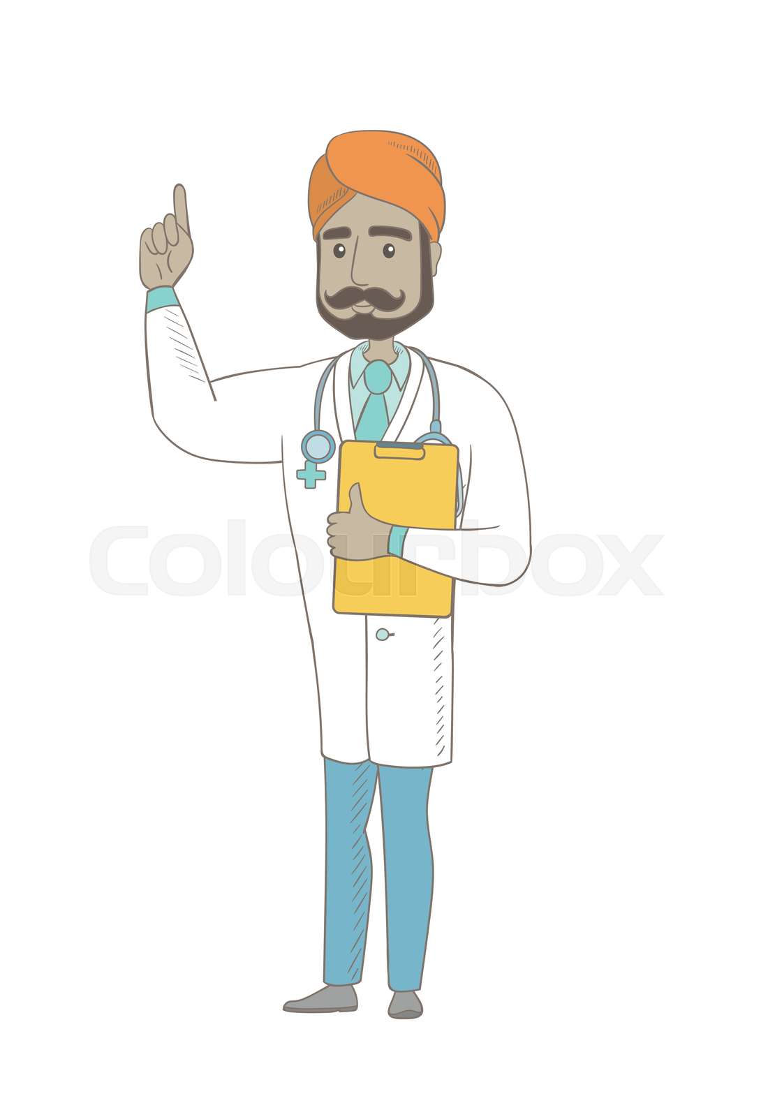 Indian doctor holding clipboard with documents. | Stock vector | Colourbox