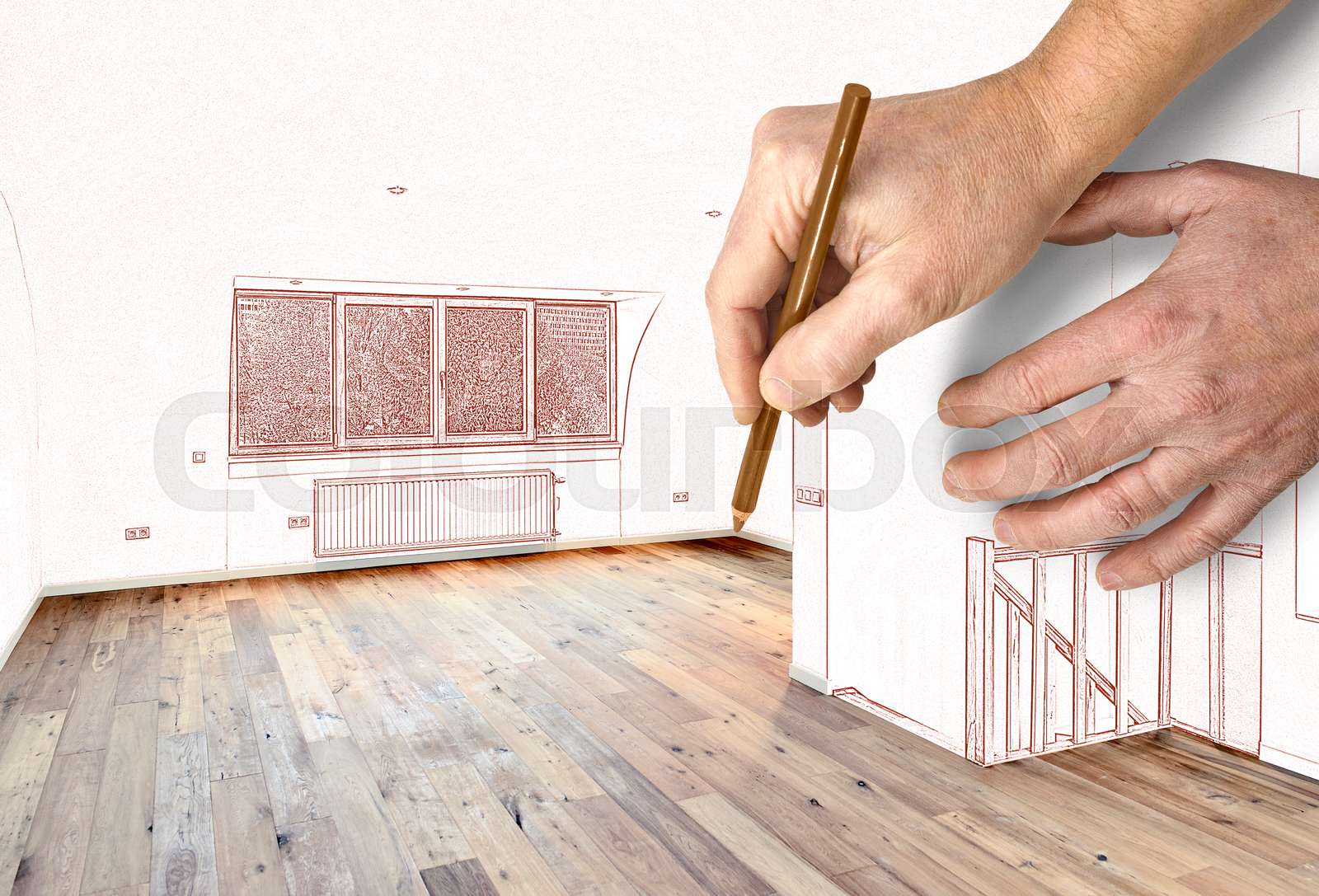 Two hands Drawing walls and windows | Stock image | Colourbox
