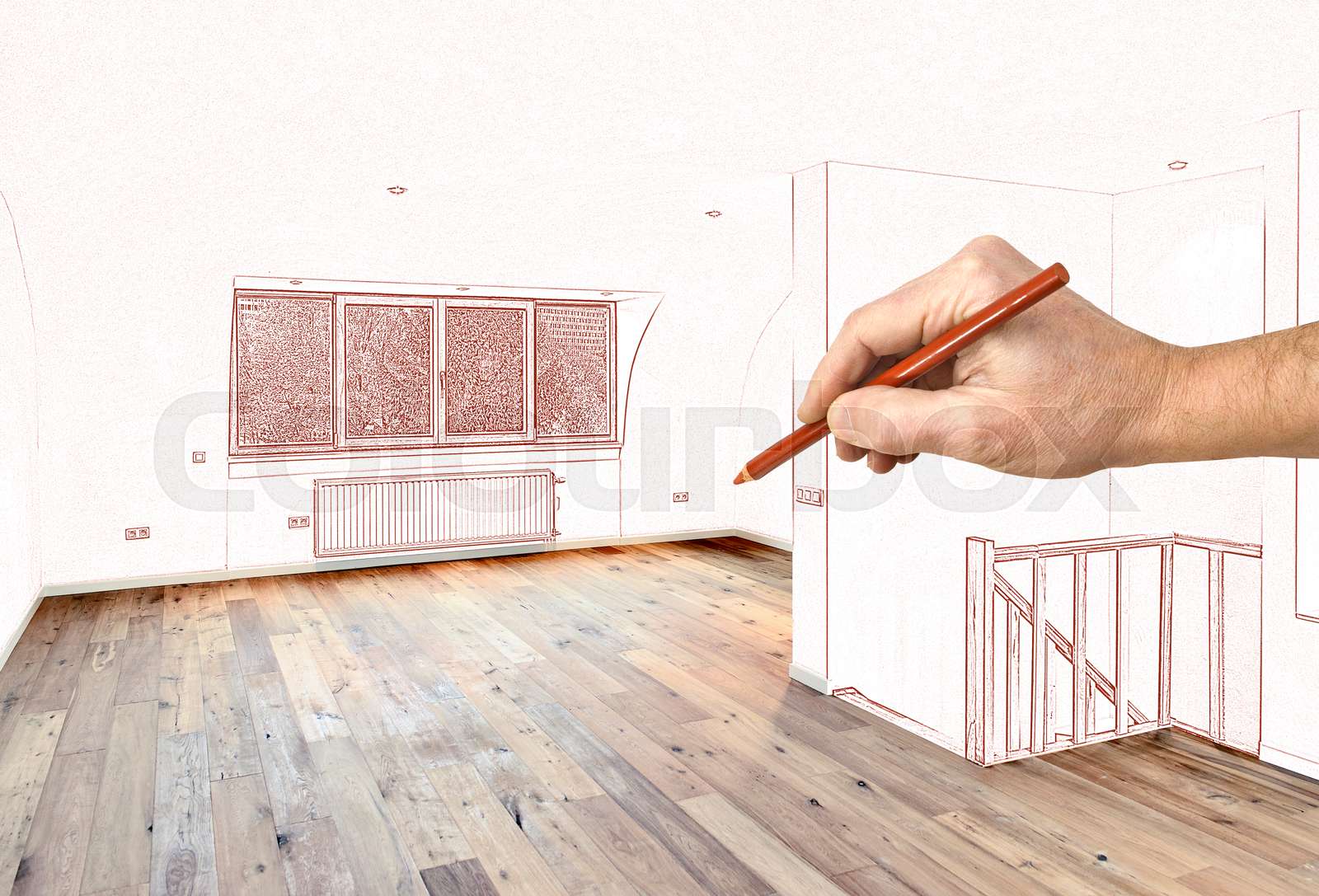 Two hands Drawing walls and windows | Stock image | Colourbox