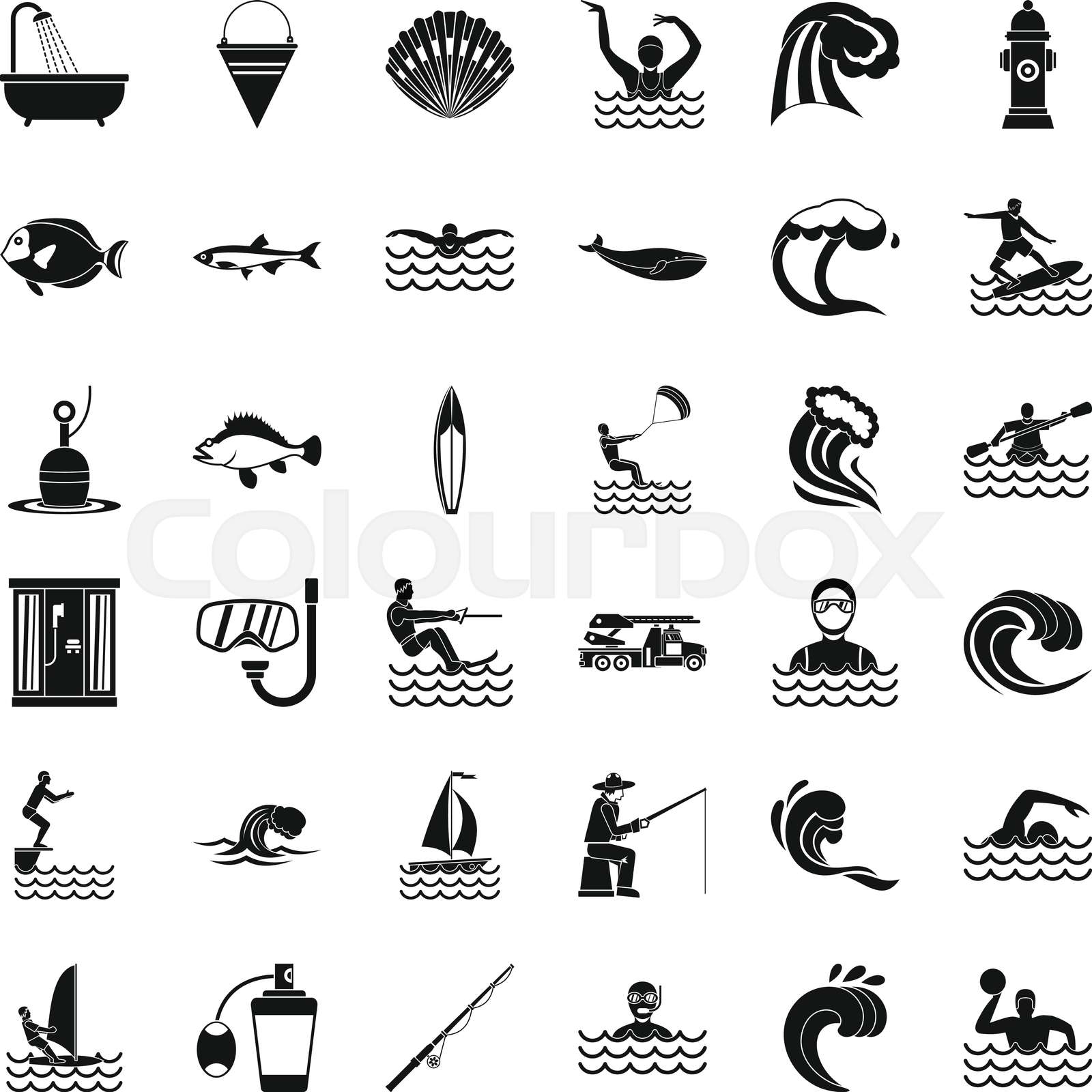 Ocean water icons set, simple style | Stock vector | Colourbox