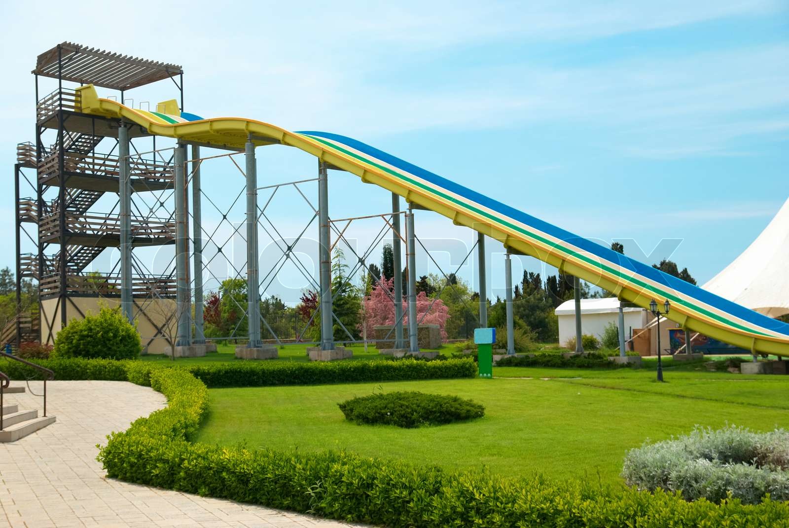 Bright Aqua Park Constructions In Swimming Pool Stock Image Colourbox