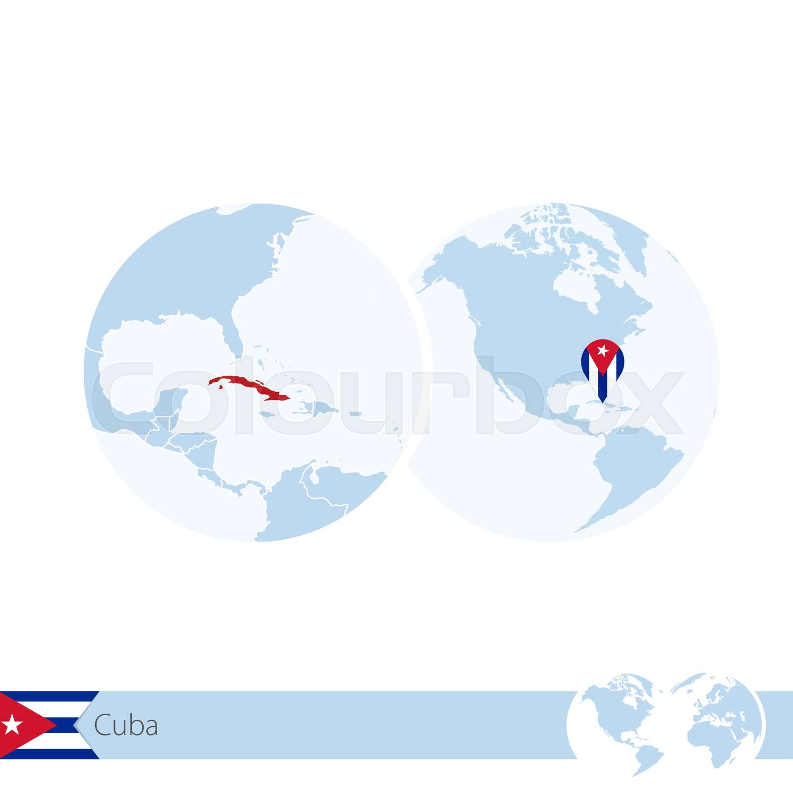 Cuba on world globe with flag and regional map of Cuba. | Stock vector | Colourbox