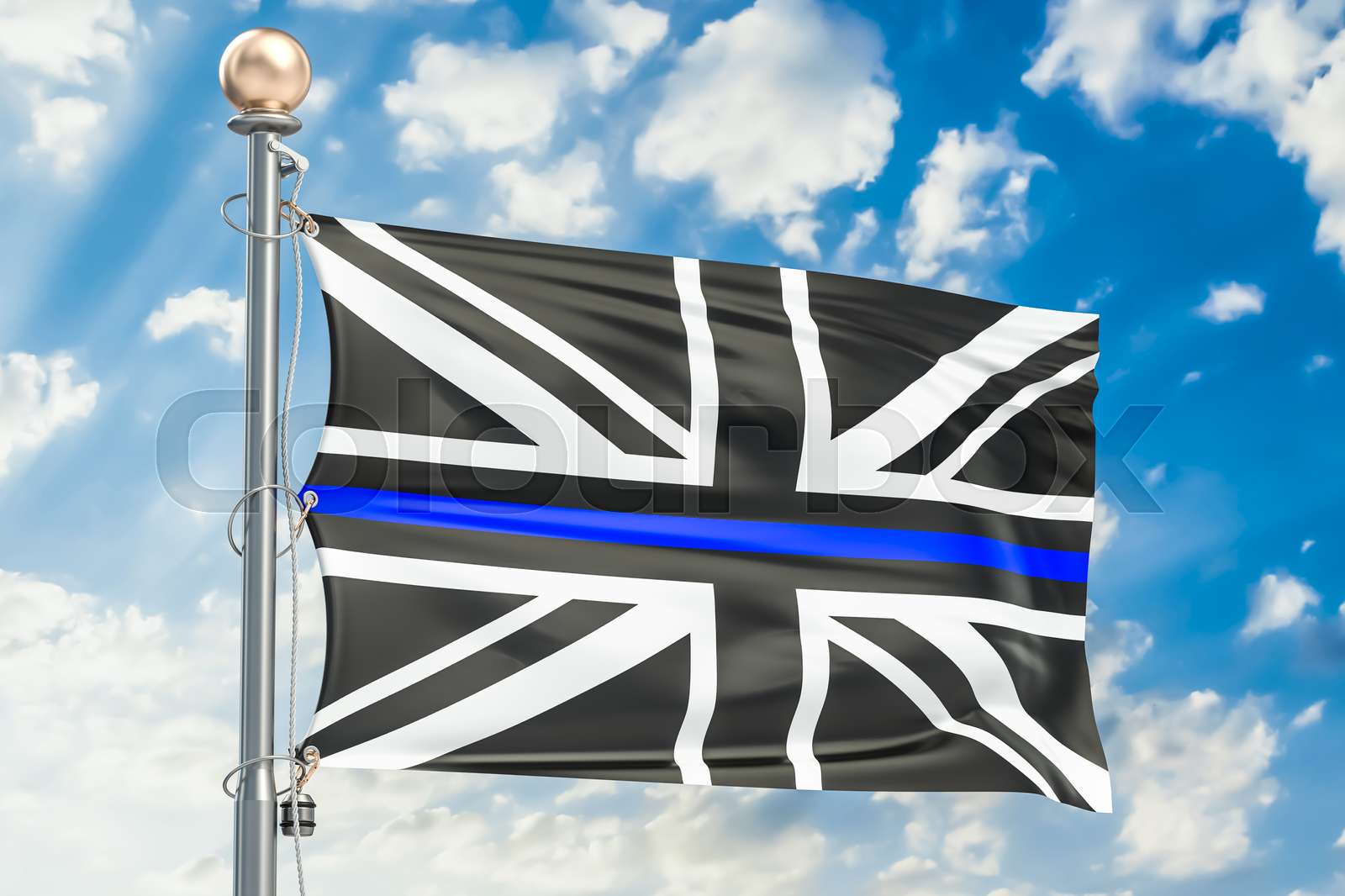 Thin Blue Line. Black Flag of United Kingdom with Police Blue Line, 3D ...