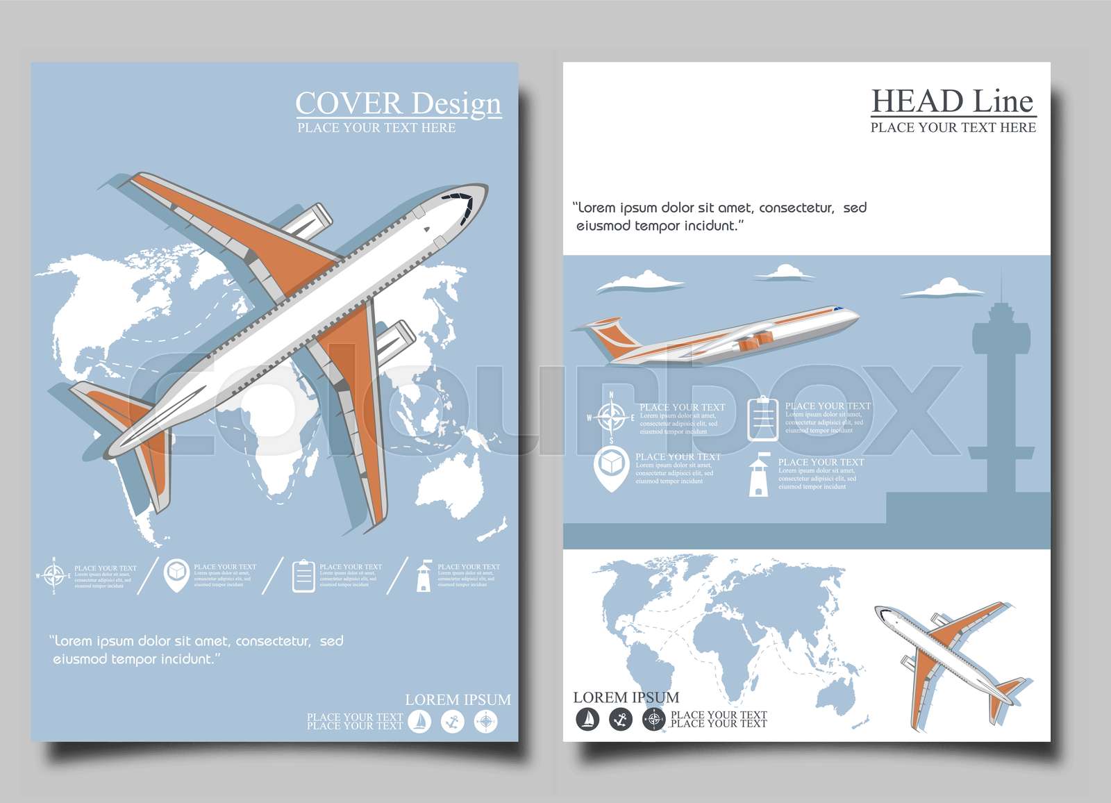 Airport poster set with airplane | Stock vector | Colourbox