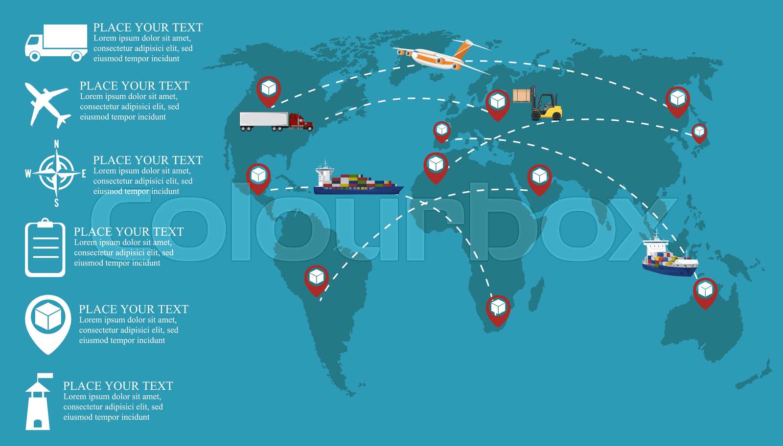 distribution, varer, eksport | Stock vektor | Colourbox