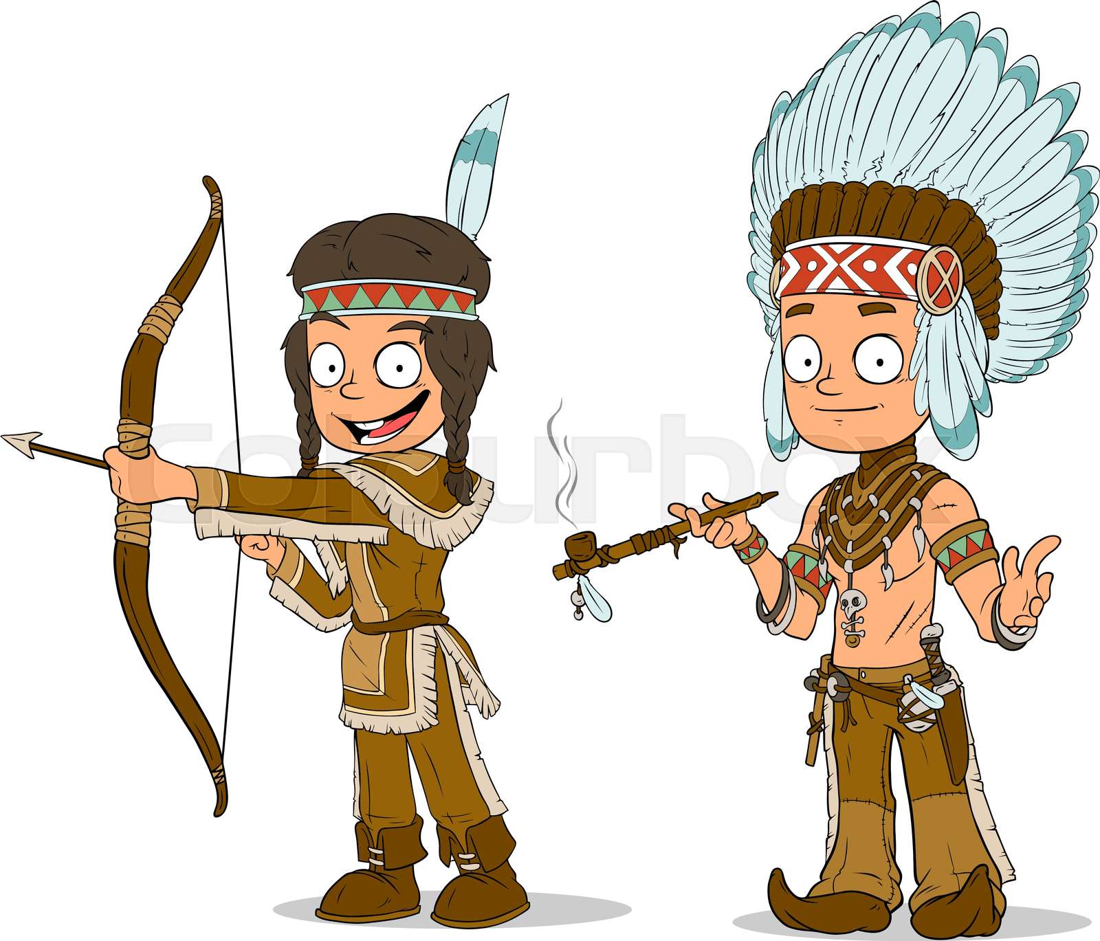 Cartoon indian chief young warrior characters set | Stock vector ...