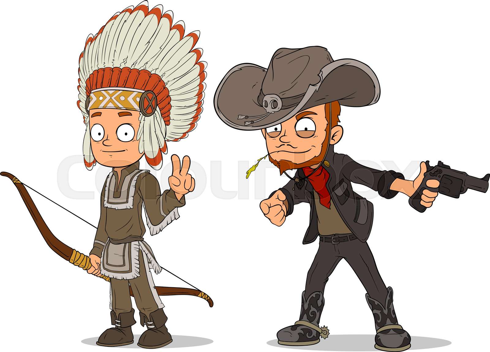 Cartoon indian boy and cowboy characters set | Stock vector | Colourbox