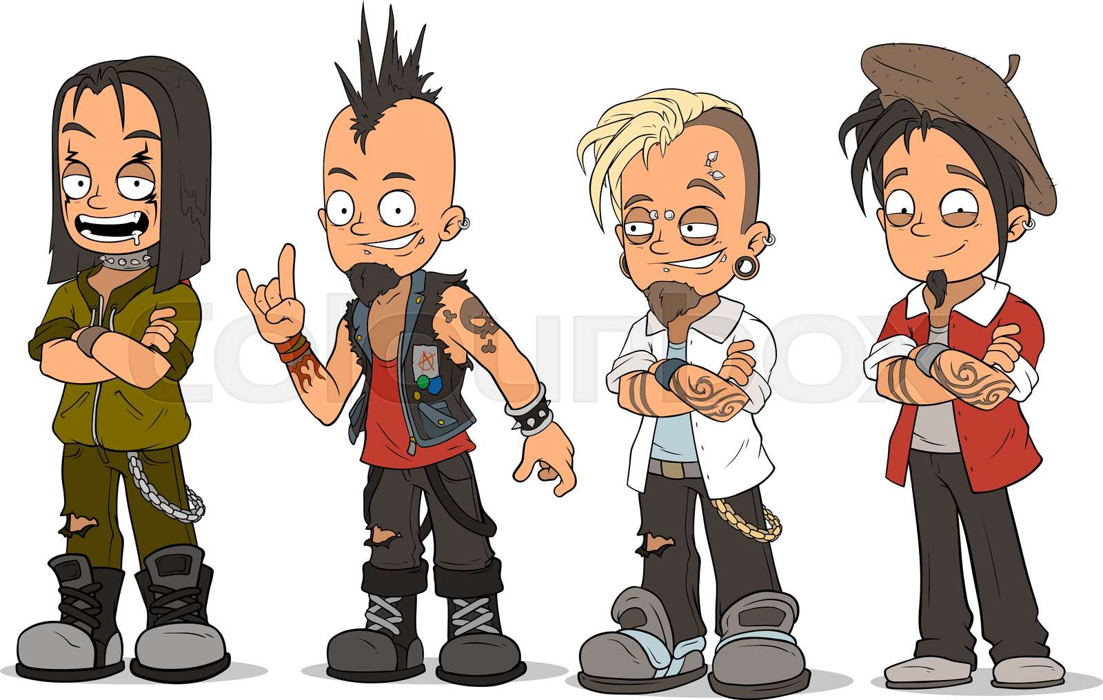 Cartoon punk rock metal guys characters vector set | Stock vector ...