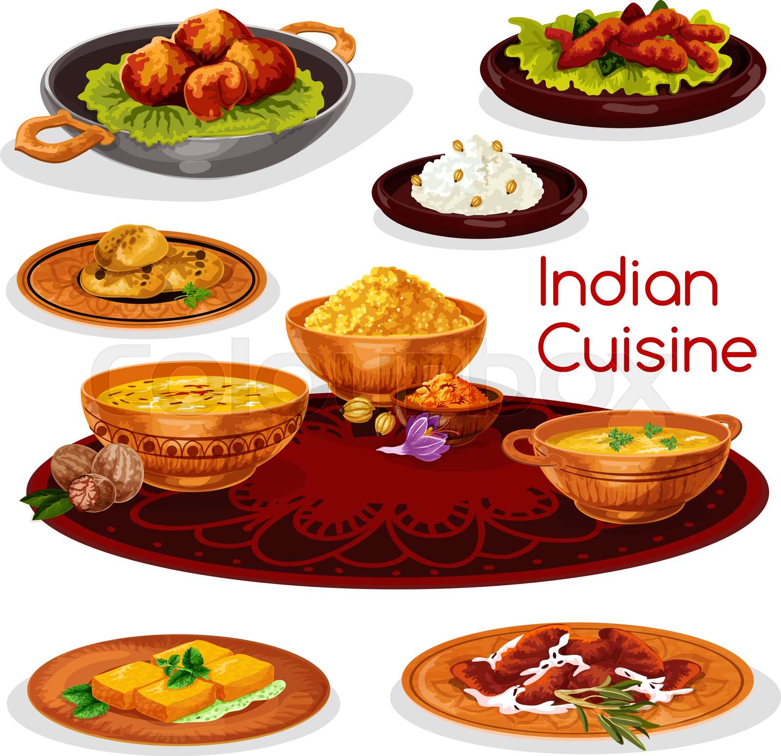 Indian cuisine thali dishes cartoon icon design | Stock vector | Colourbox