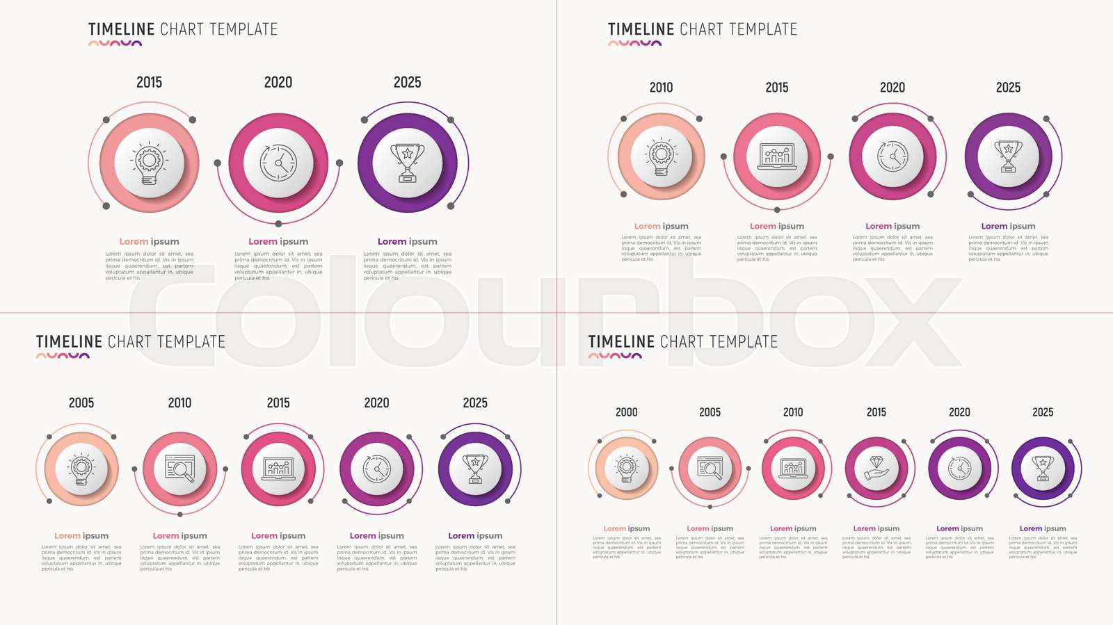 Timeline chart infographic designs for data visualization. 3-6 s ...
