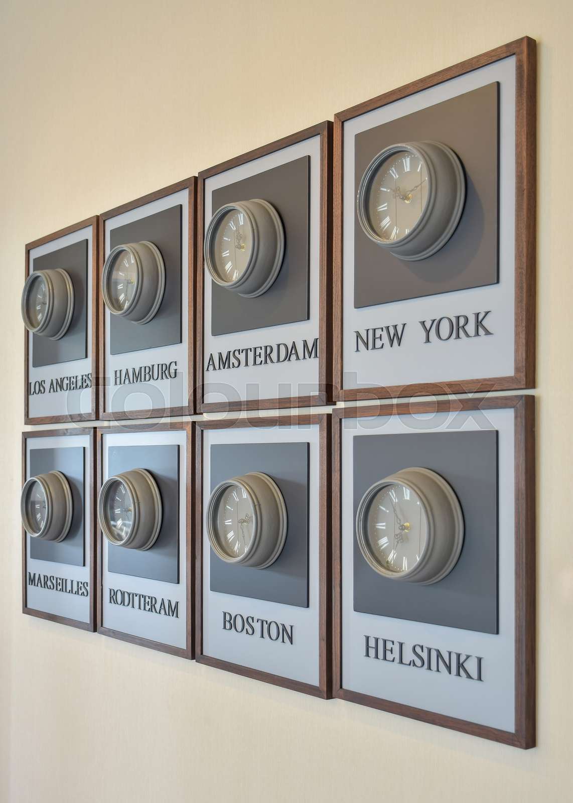 clock different time zones on the wall | Stock image | Colourbox