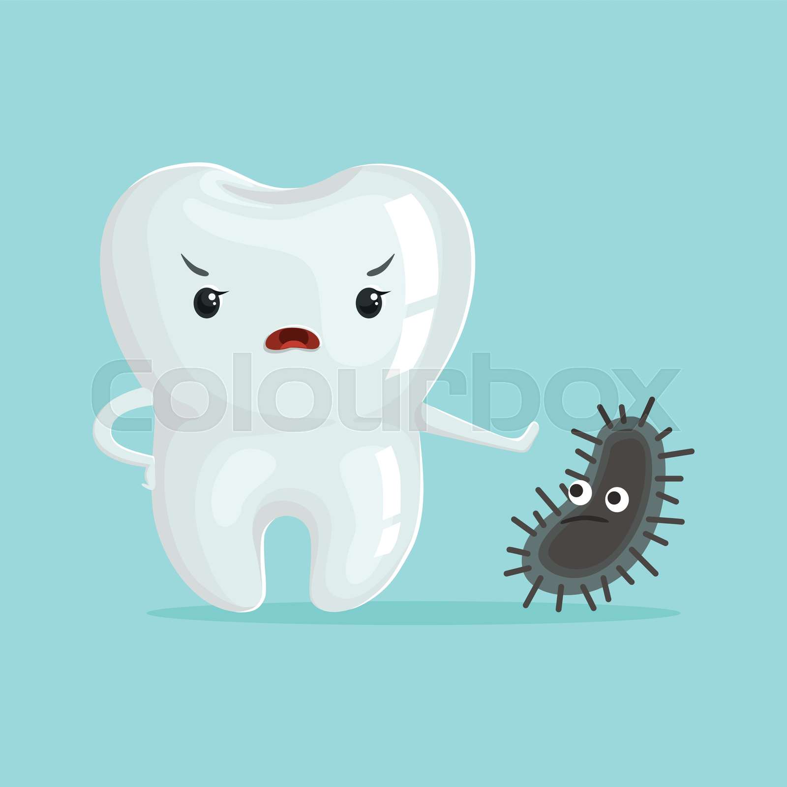 Cute healthy white cartoon tooth character fighting with cavities ...