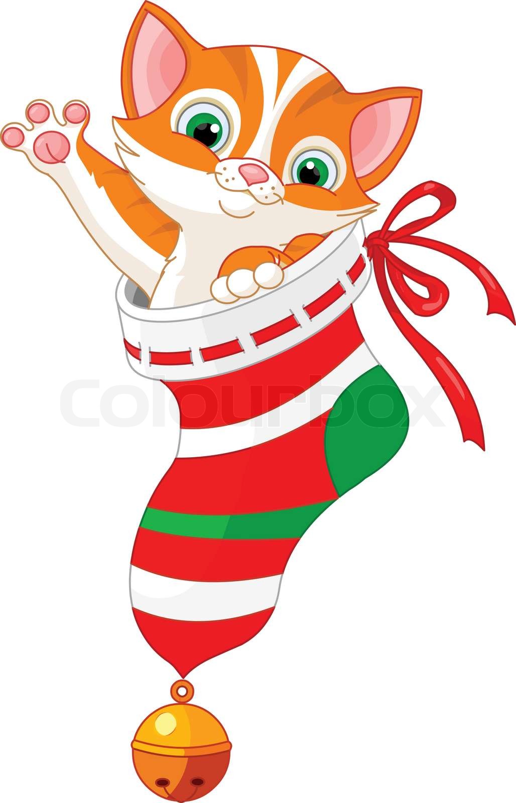 jul sød kat i gave sok | Stock vektor | Colourbox