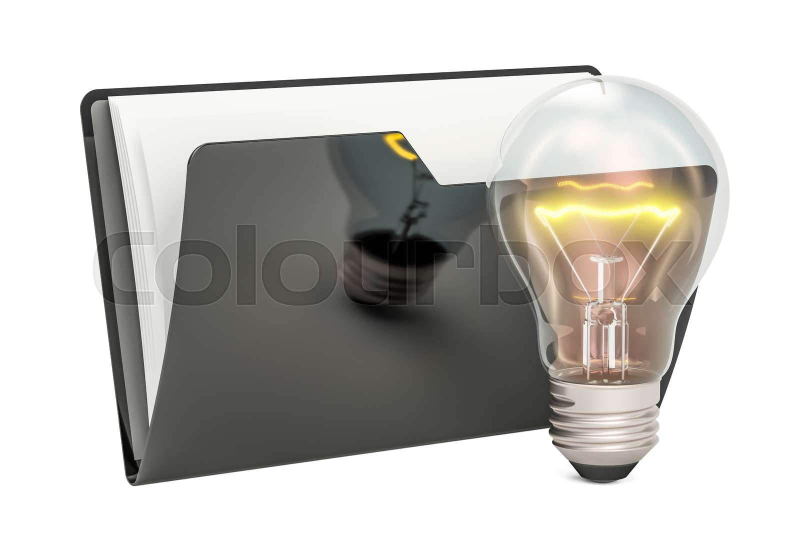 Black computer folder icon with lightbulb, 3D rendering | Stock image ...
