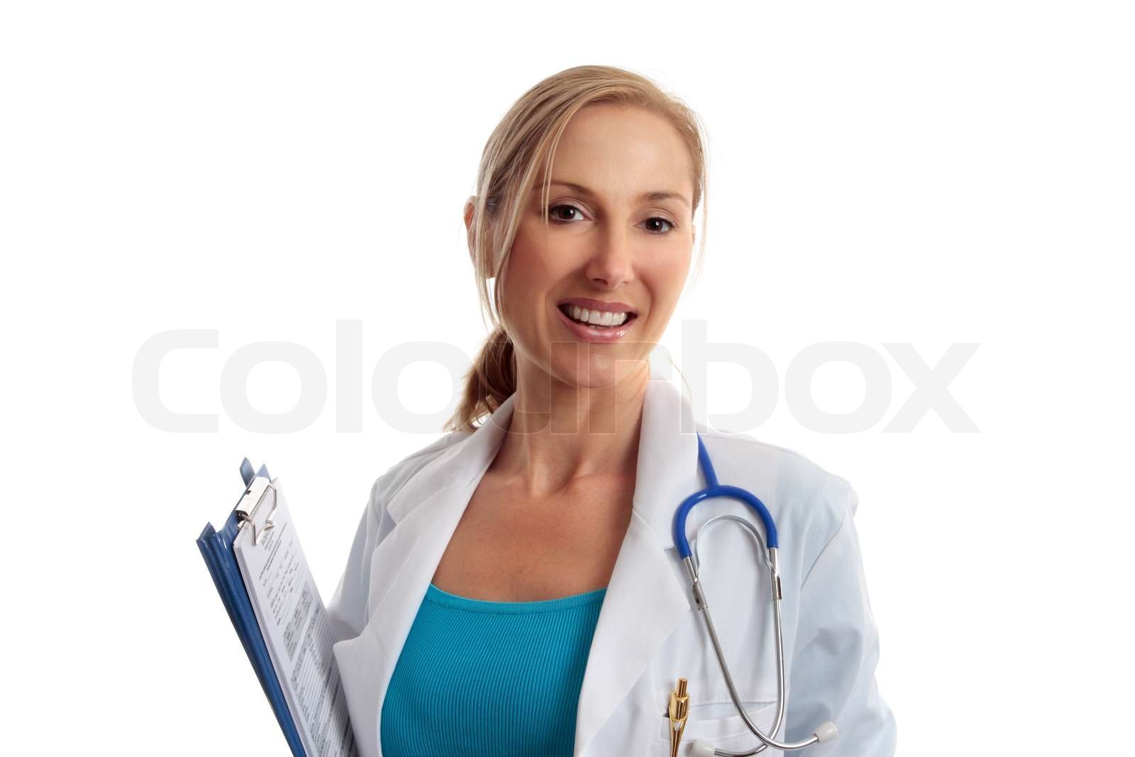Female doctor carrying a file with some | Stock image | Colourbox