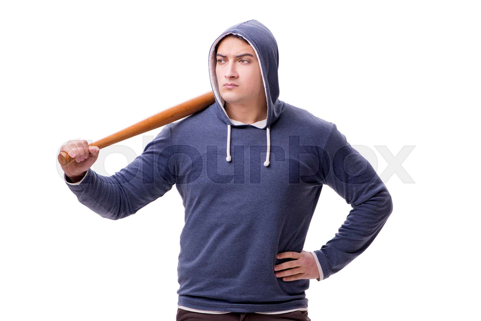 Young man hooligan with baseball bat isolated on white | Stock image ...