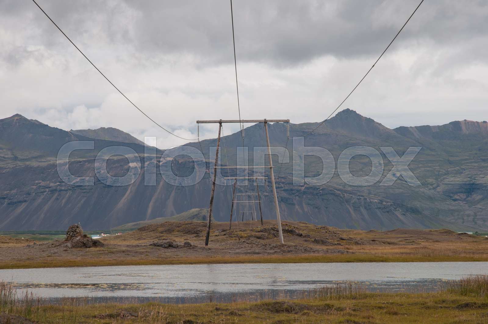 power lines in Icelandic landscape | Stock image | Colourbox