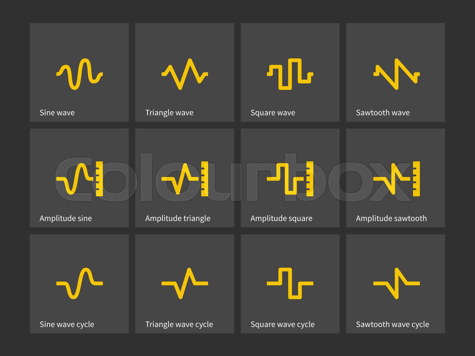 Sine, Triangle, Square, Sawtooth wave types icons. | Stock vector ...