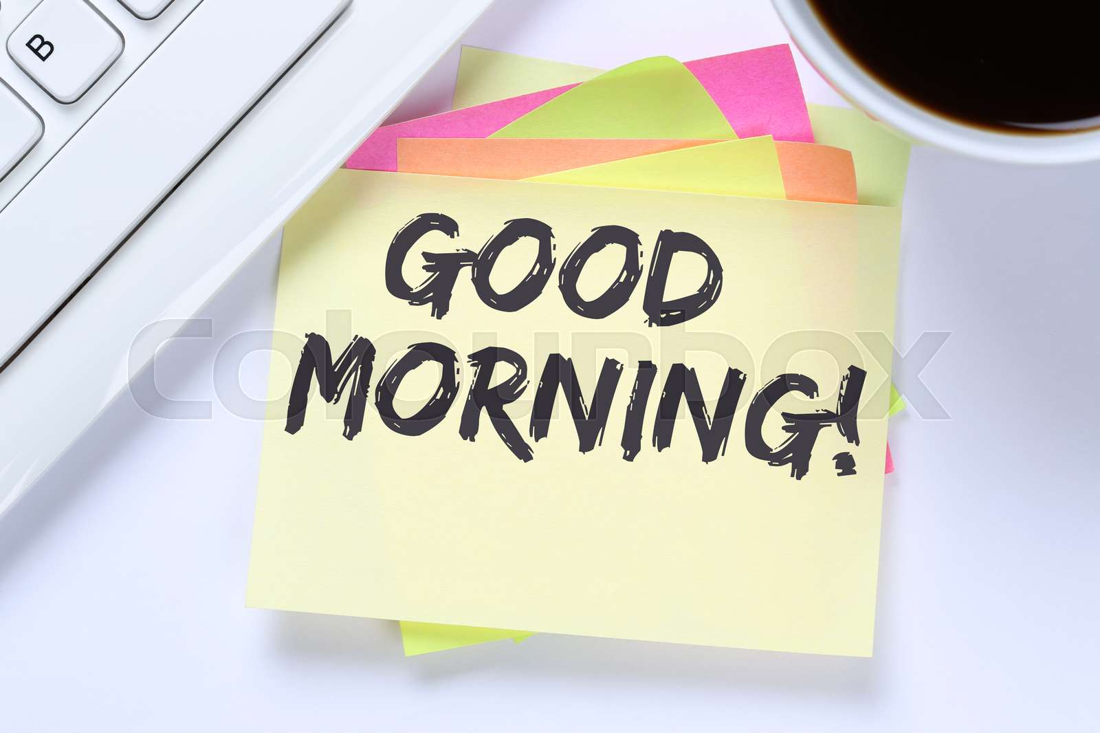 Good morning hello greeting welcome message business desk | Stock image ...