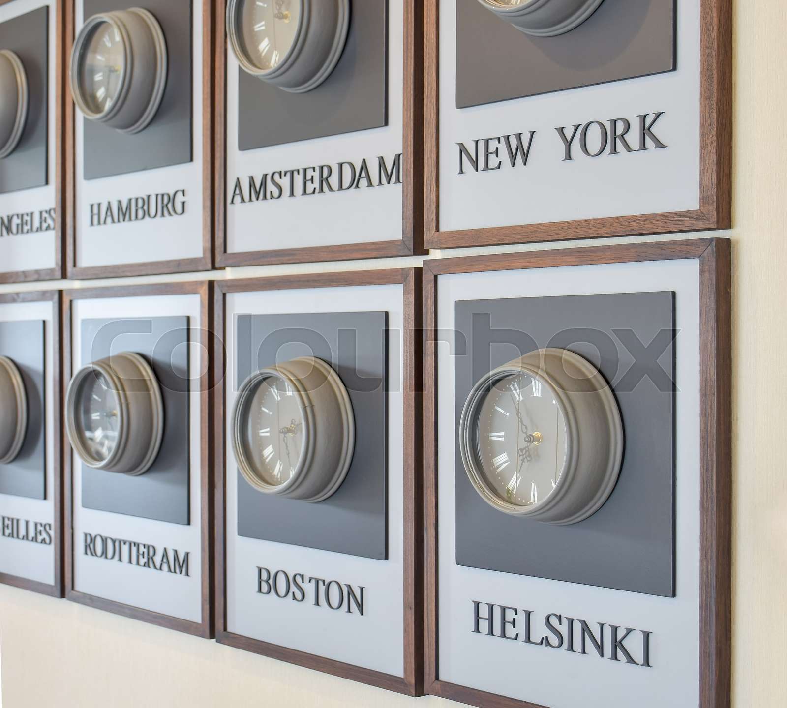 clock different time zones on the wall | Stock image | Colourbox