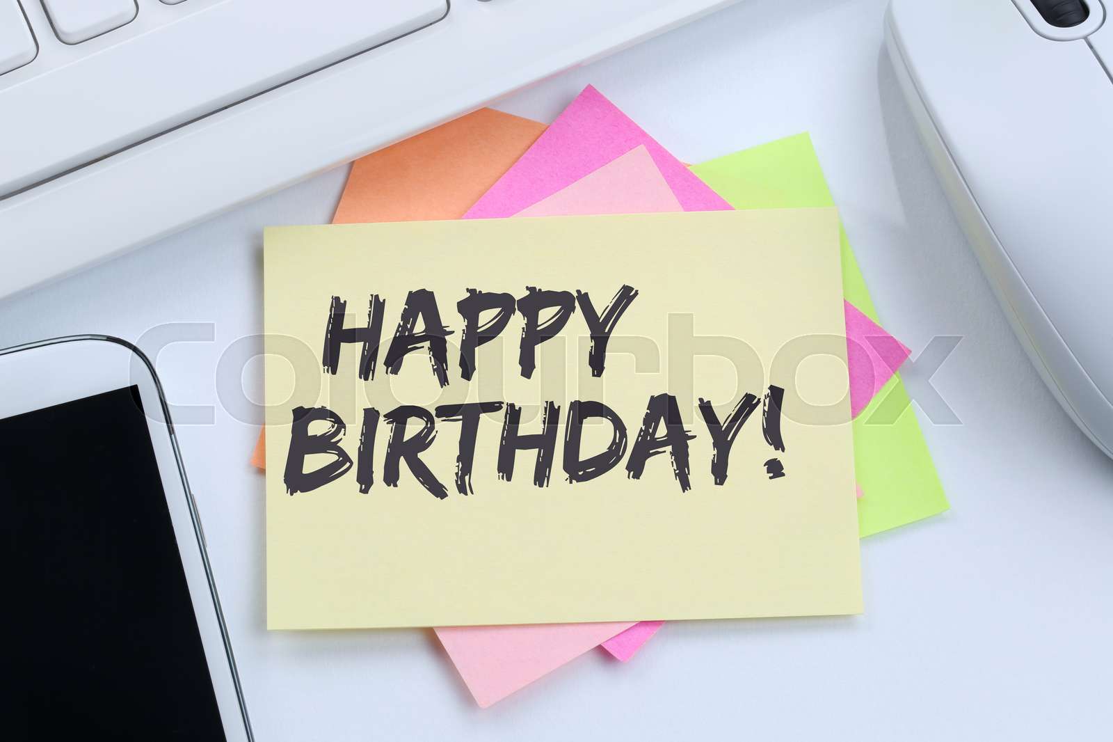 Happy Birthday greetings celebration desk | Stock image | Colourbox