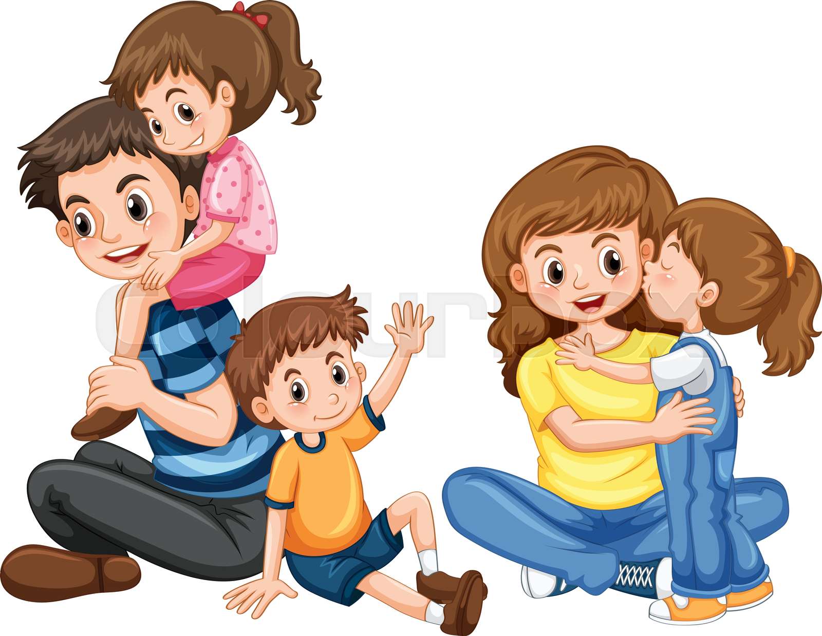 Father and mother with three kids | Stock vector | Colourbox