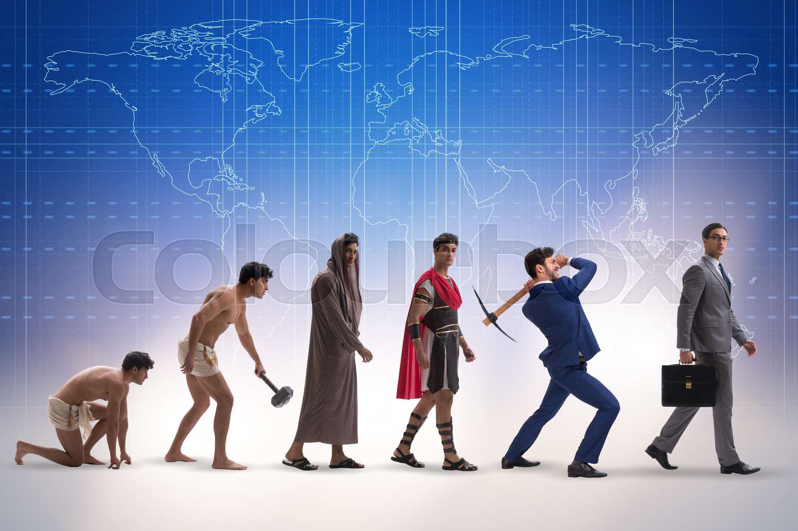 Progression of man mankind from ancient to modern | Stock image | Colourbox