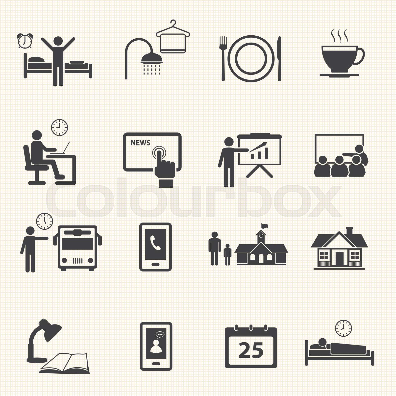 Business time and Daily routine icon set | Stock vector | Colourbox