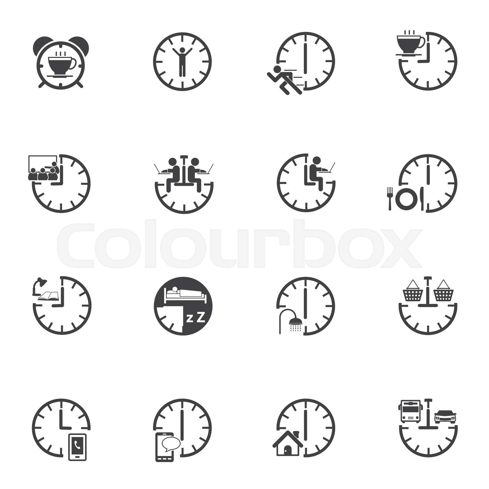 Time icon set, Daily routine | Stock vector | Colourbox