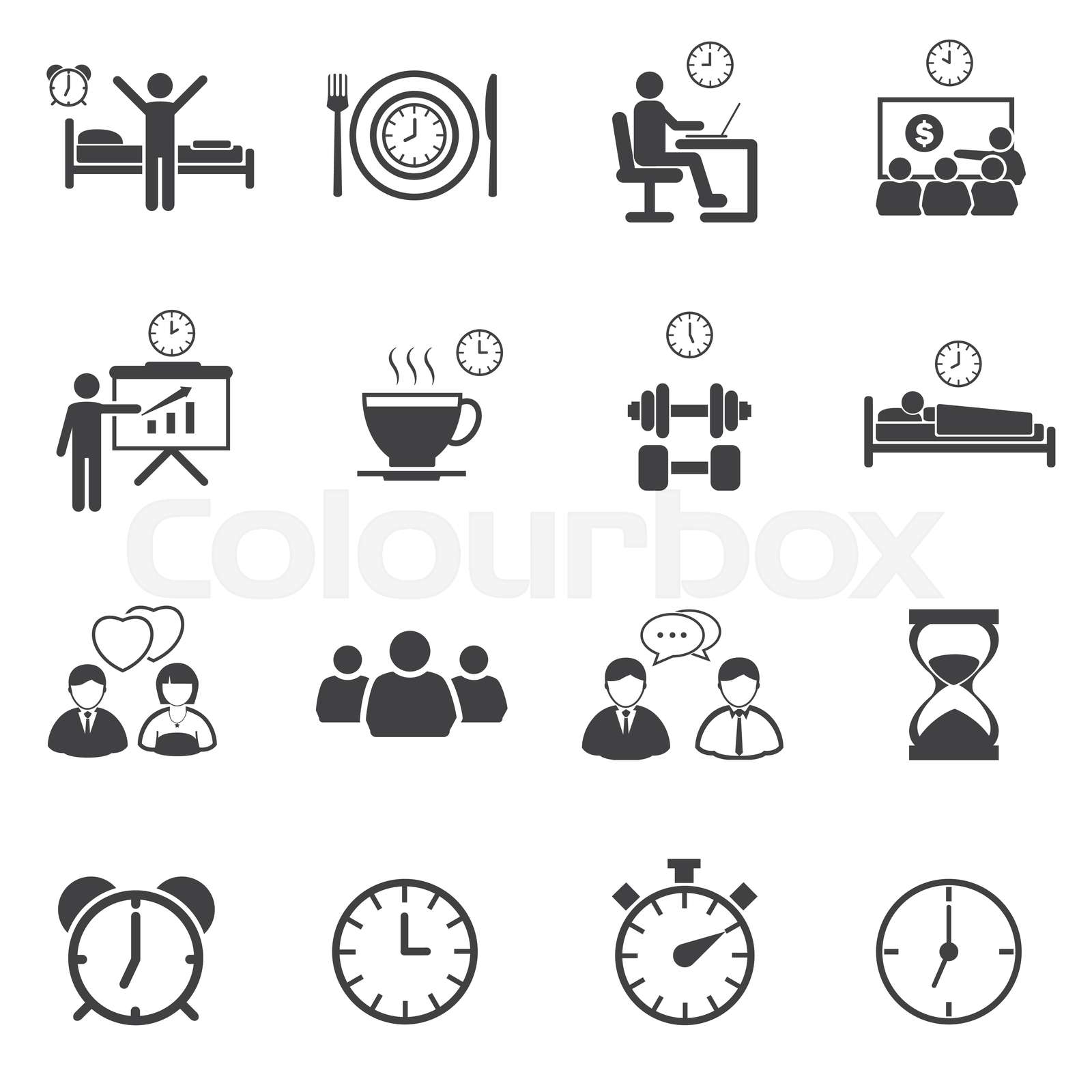 Business time and Daily routine icon set | Stock vector | Colourbox