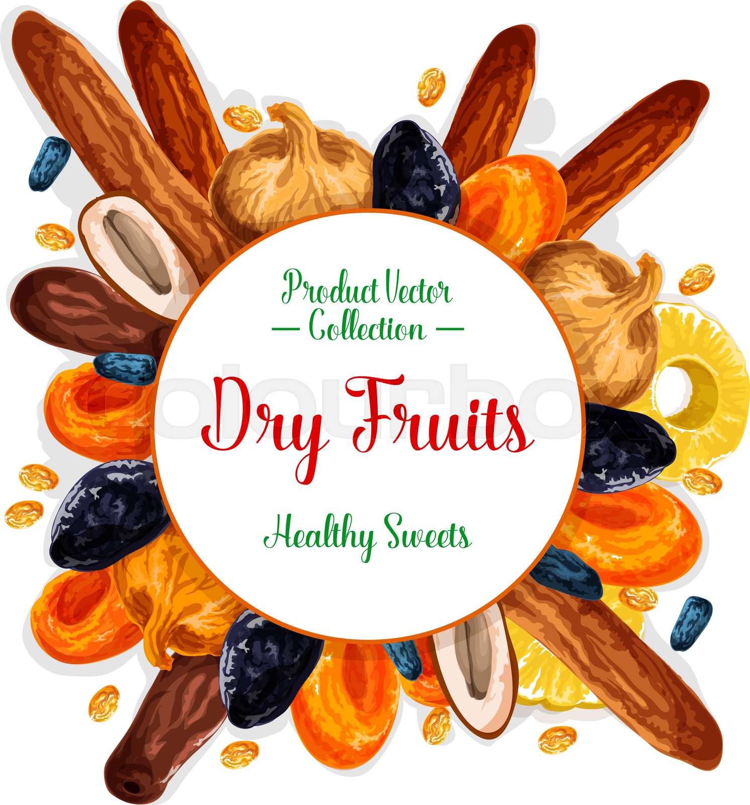 Vector poster of dried fruits and dry fruit snacks | Stock vector ...