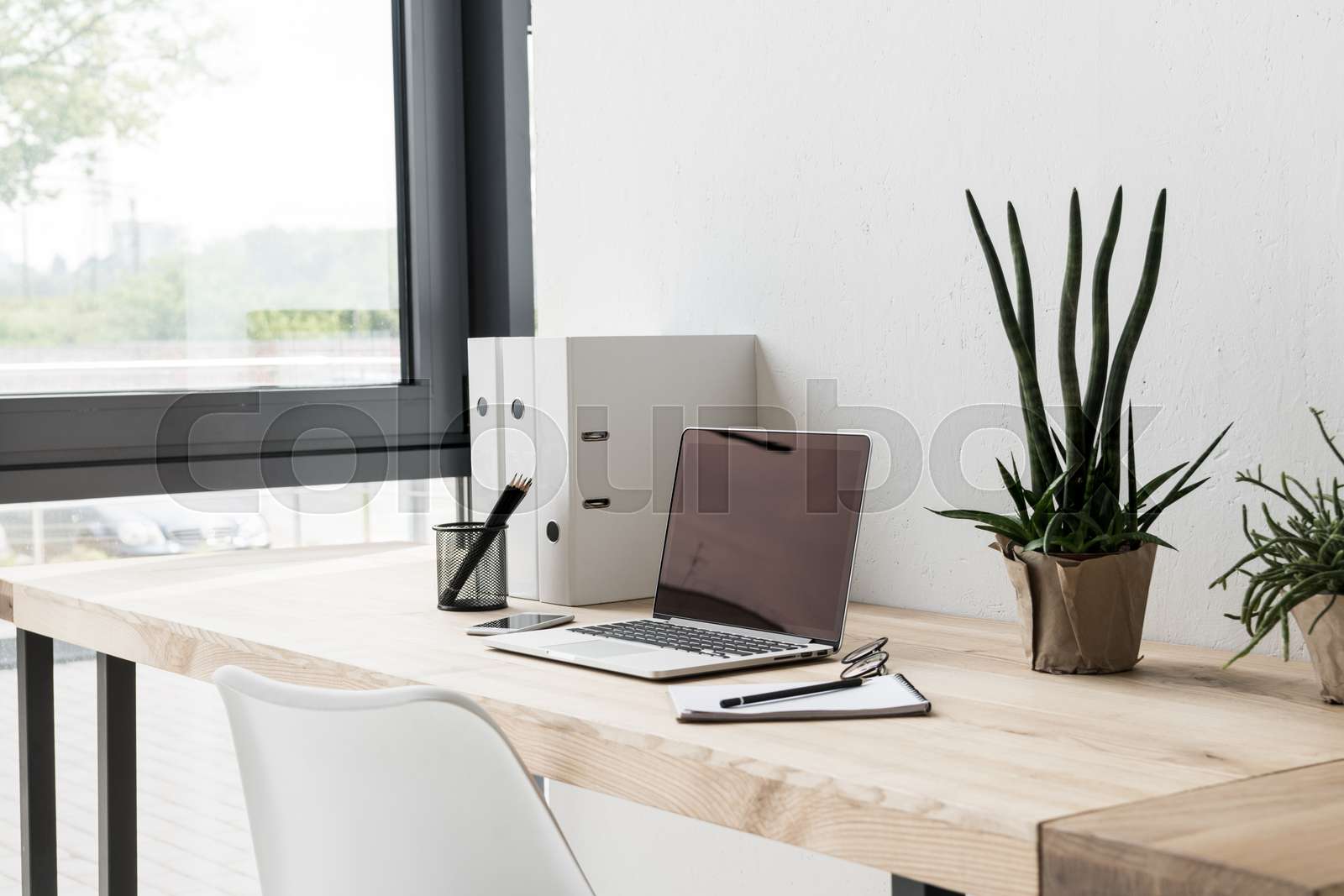 workplace with laptop computer | Stock image | Colourbox