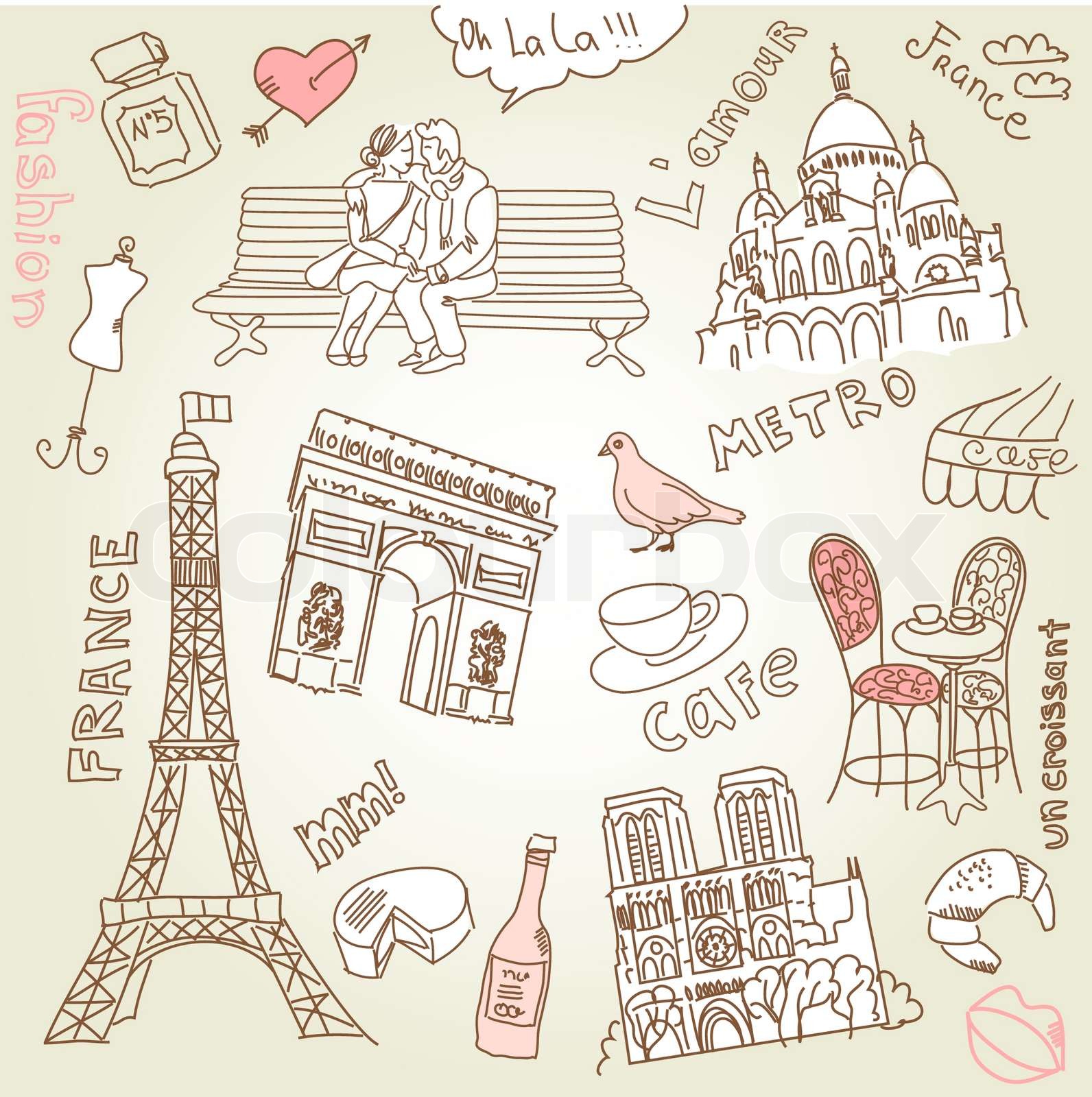 love in paris doodles | Stock vector | Colourbox
