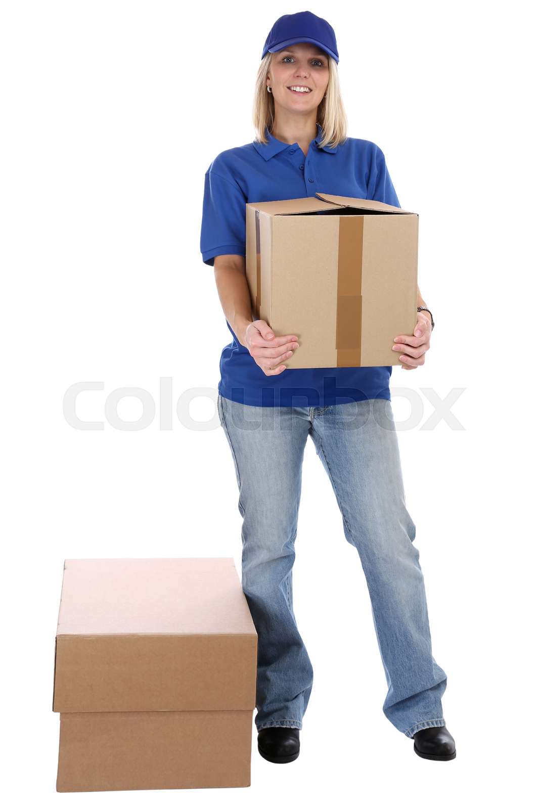 Parcel delivery service box package woman order delivering job full ...