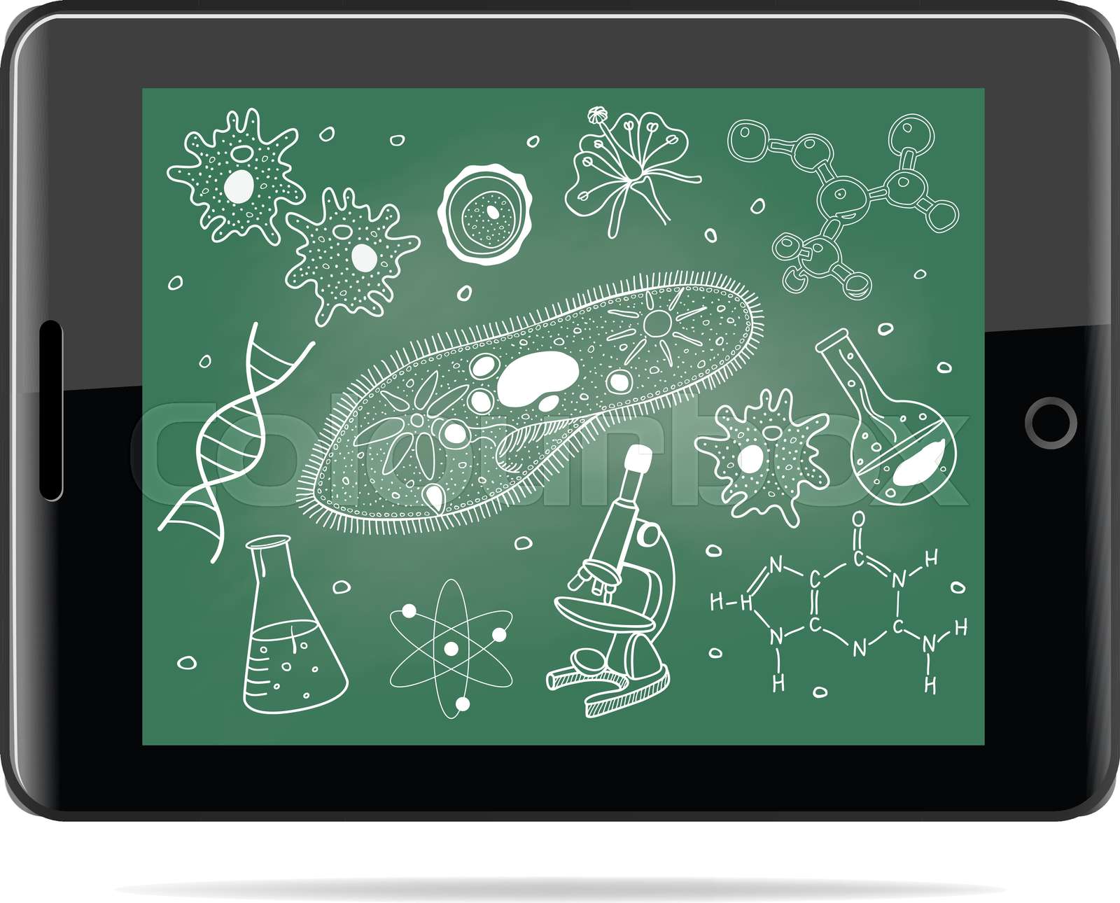e-learning concept. Tablet computer with biology sketches on school ...