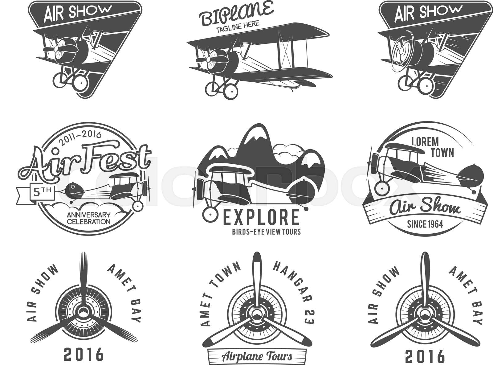 Vintage airplane emblems. Pilot academy. Fly stamp. Retro Plane badges ...