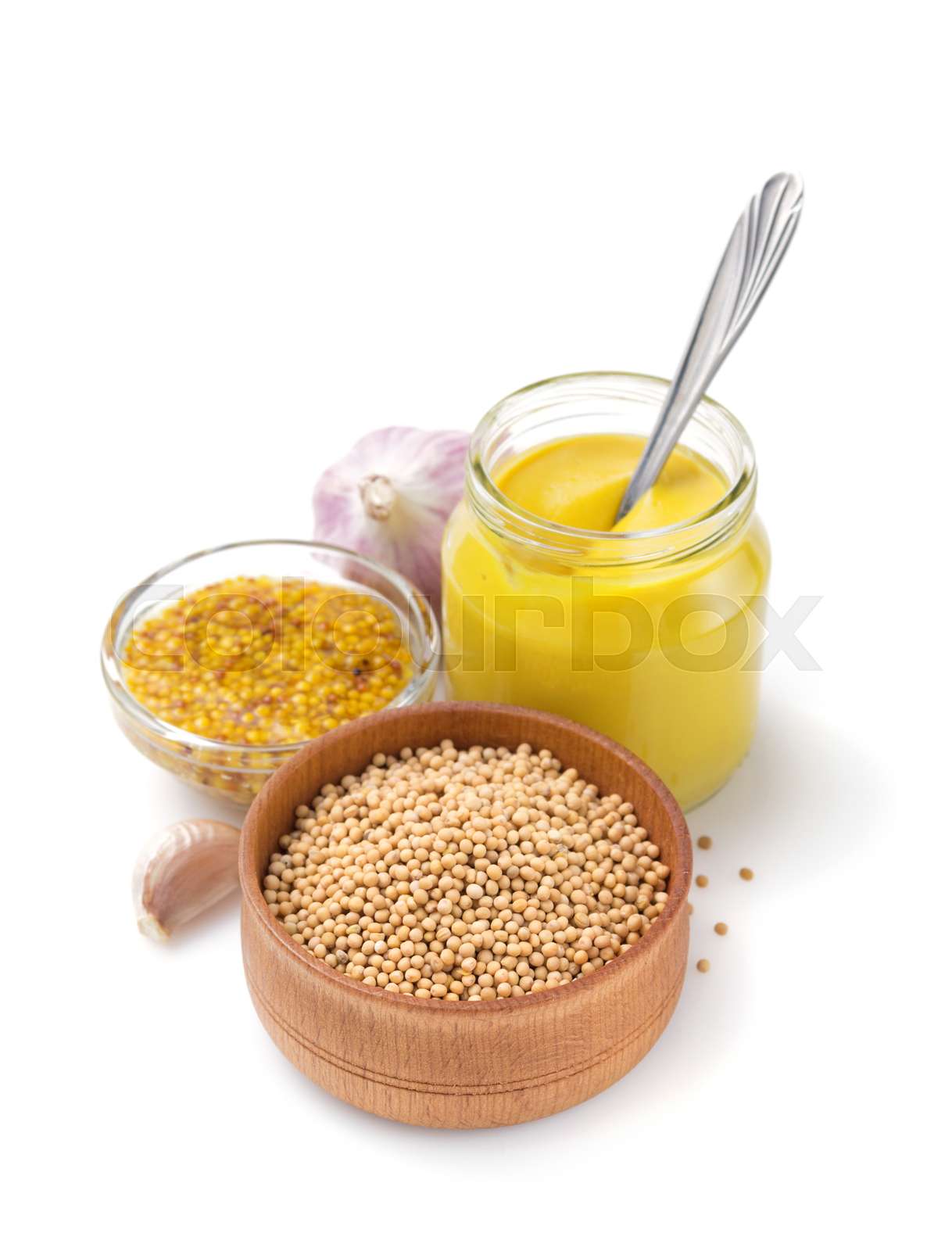 mustard sauce collection on white | Stock image | Colourbox