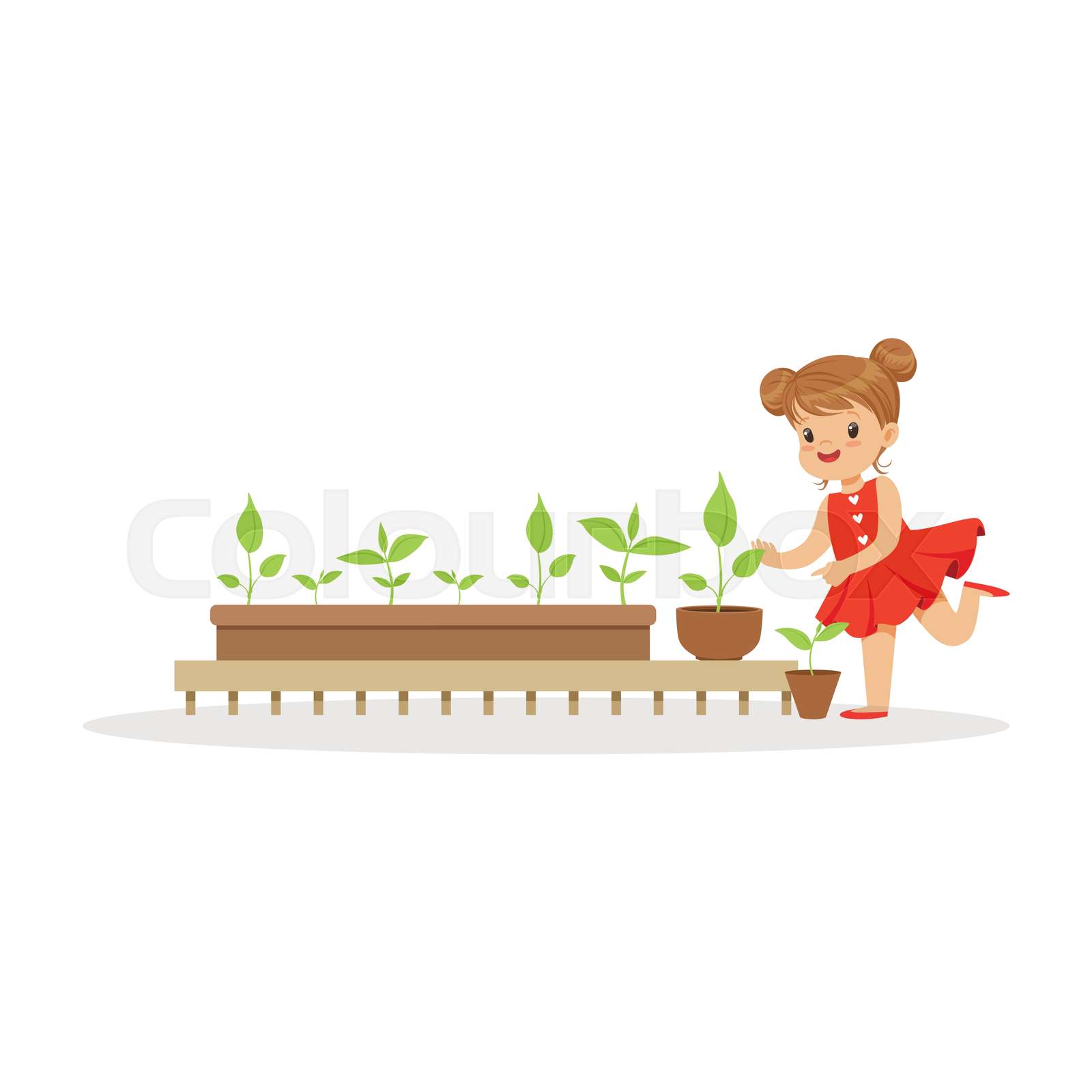 Cute little girl learning about plants during lesson of botany in ...