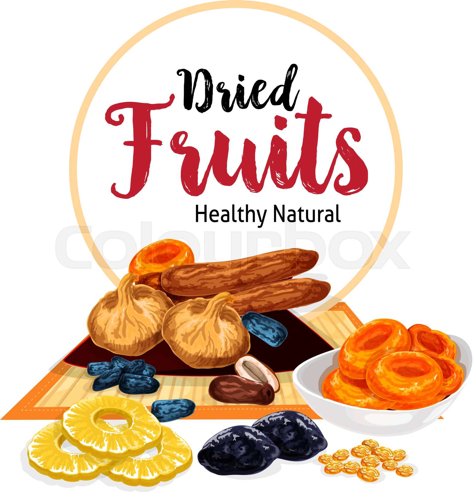 Vector poster of dried fruits and dry fruit snacks | Stock vector ...
