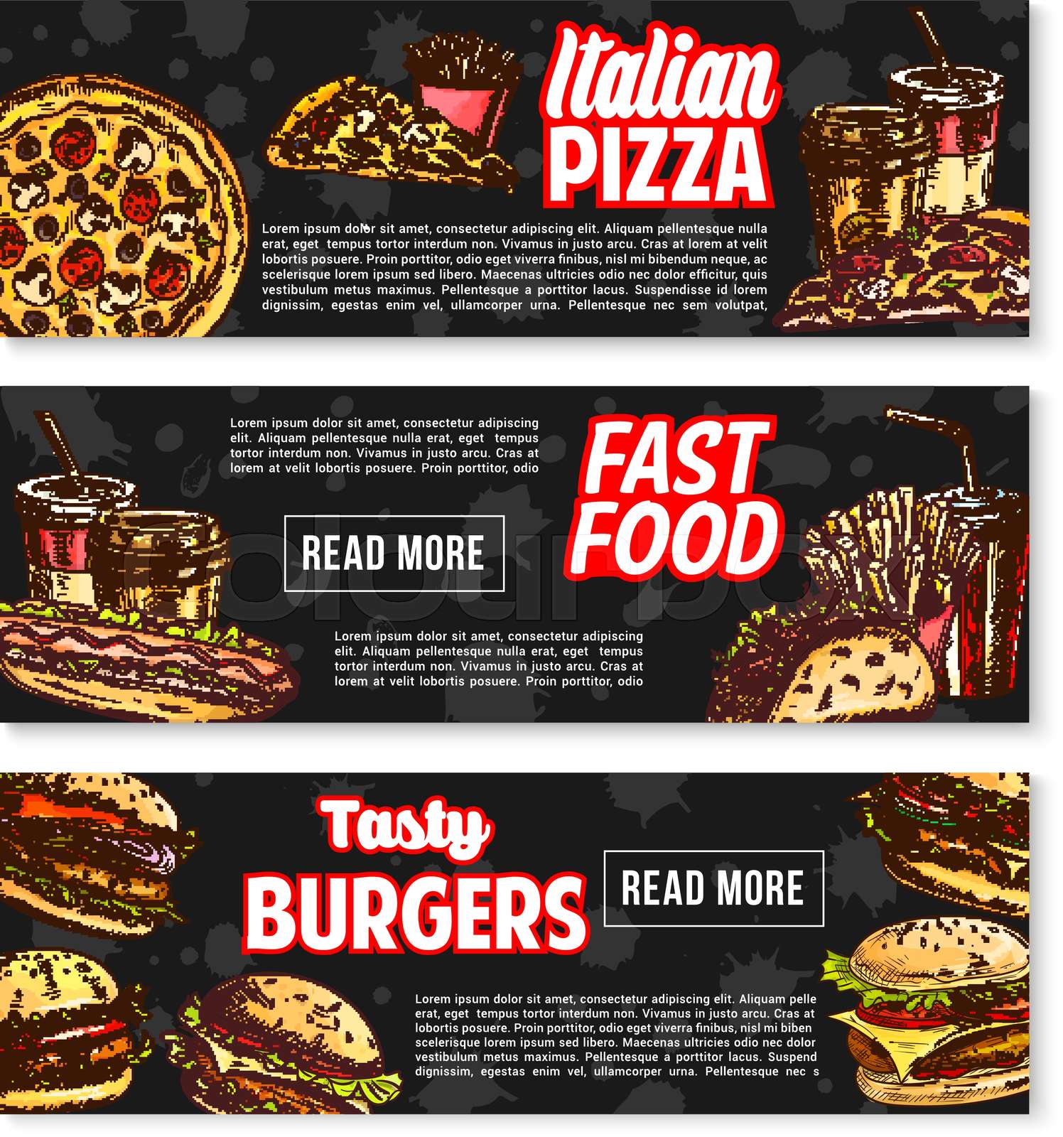 Fast food vector banners for fastfood restaurant | Stock vector | Colourbox