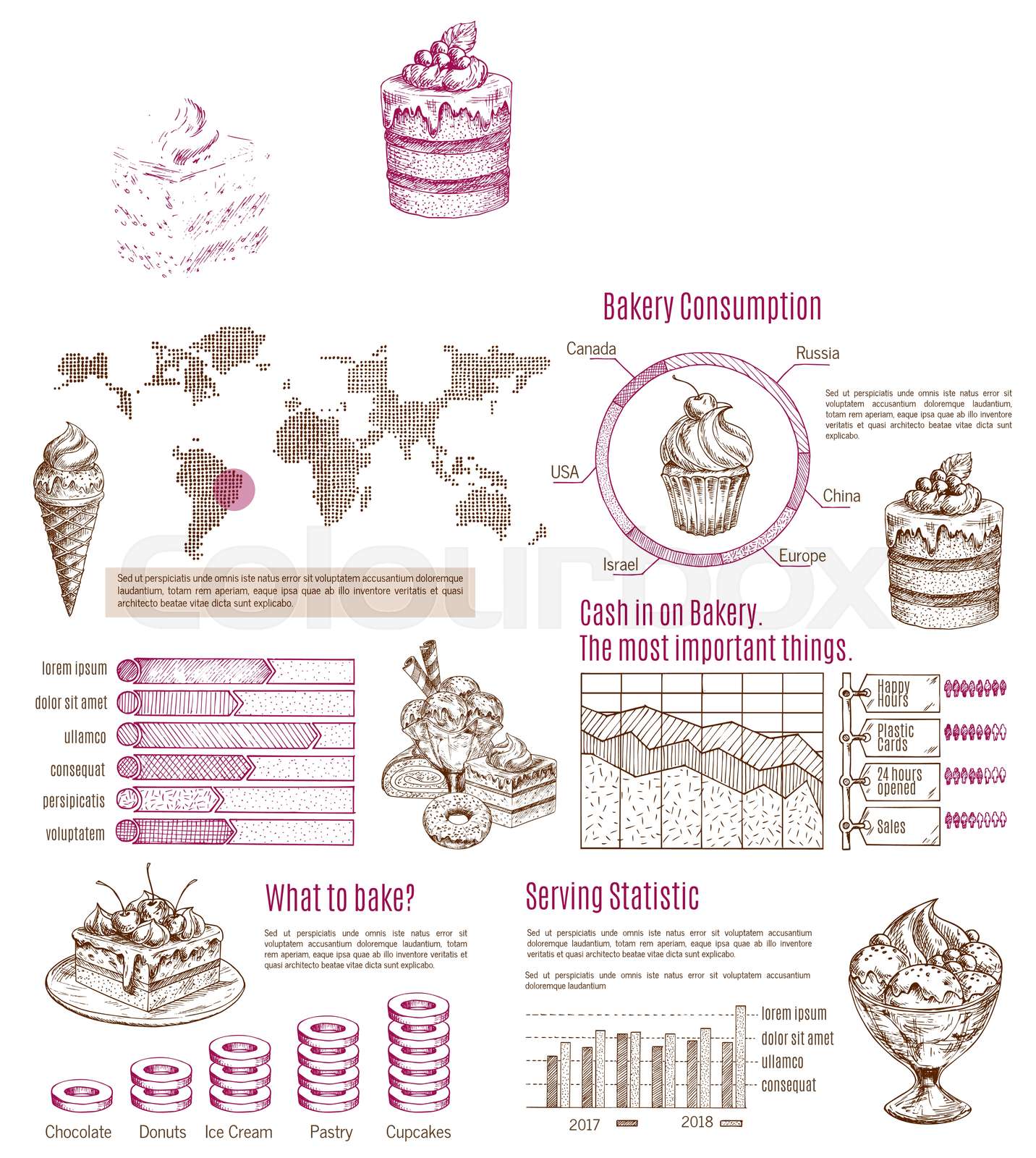 Vector infographics sketch for bakery desserts | Stock vector | Colourbox