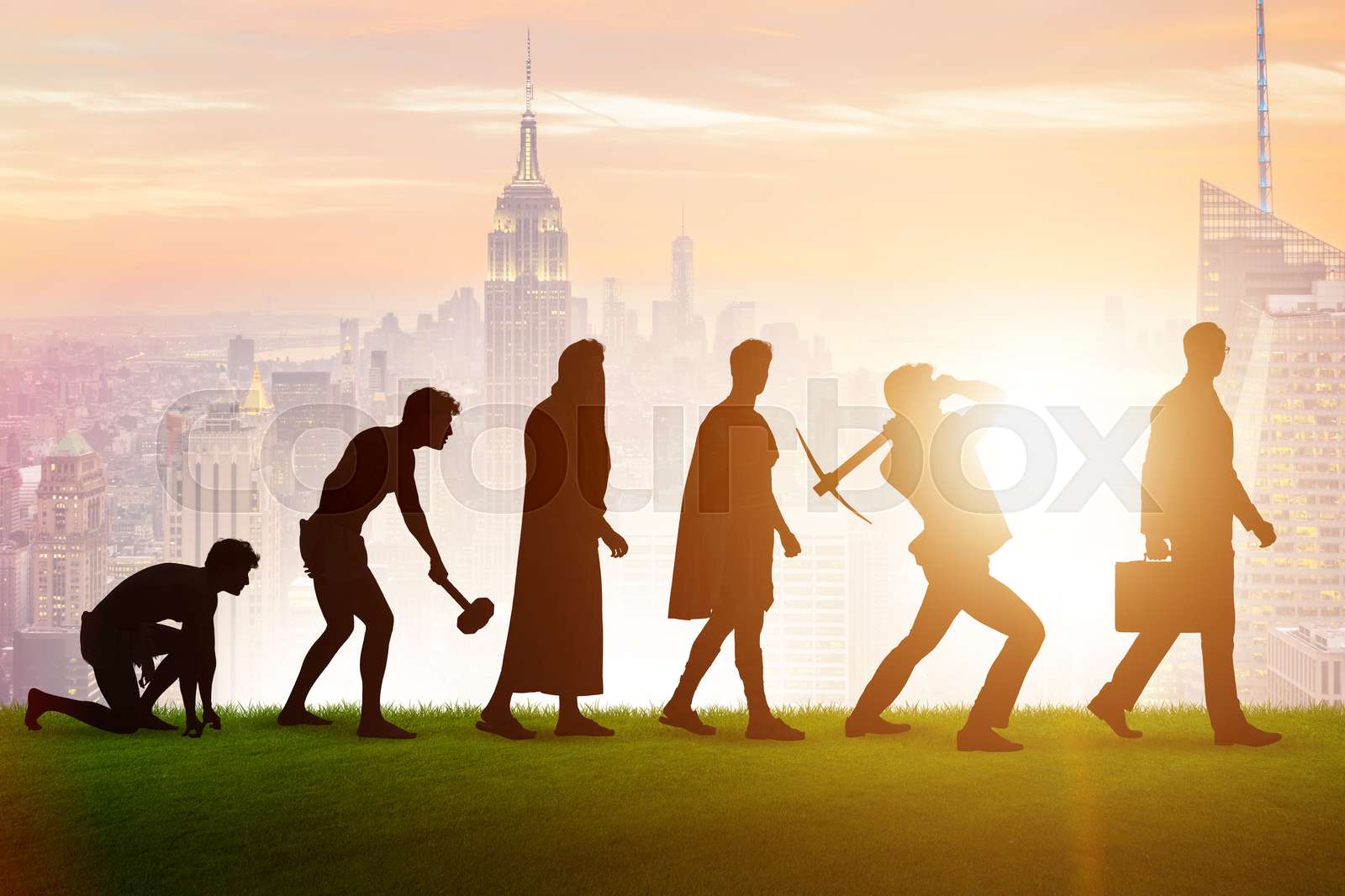 Progression of man mankind from ancient to modern | Stock image | Colourbox