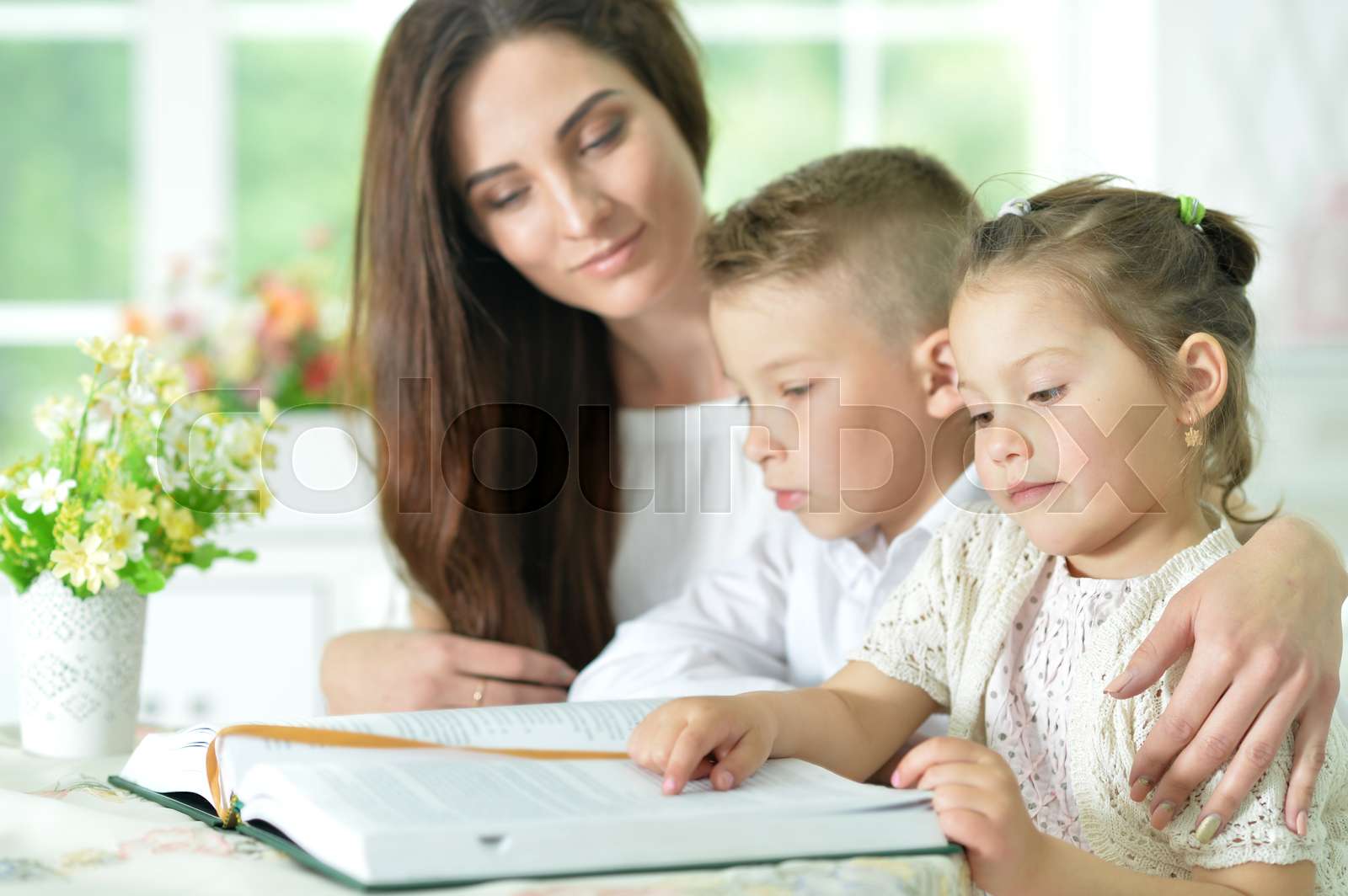Mother and children reading book | Stock image | Colourbox